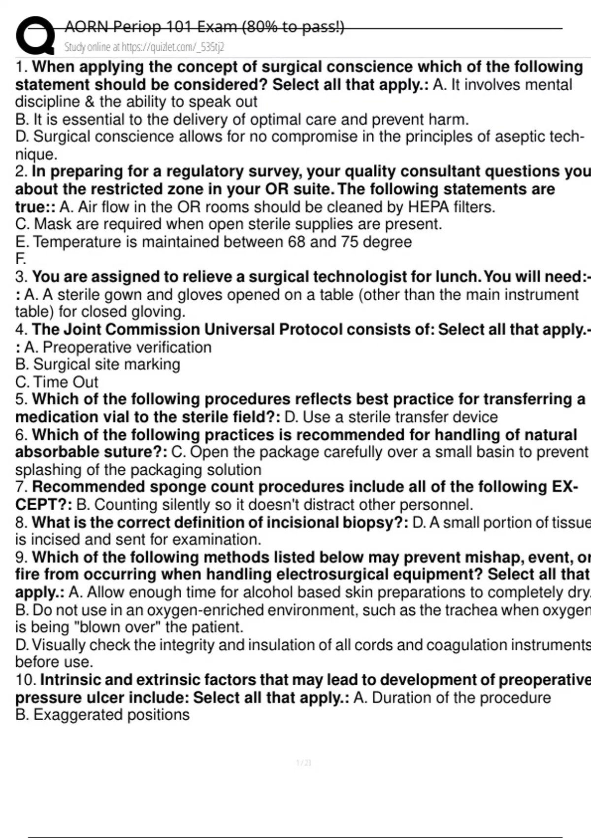 Aorn periop 101 final exam test bank () expected 250+ questions and ...