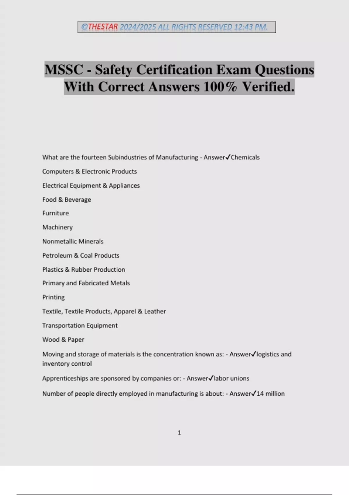 MSSC - Safety Certification Exam Questions With Correct Answers 100% ...