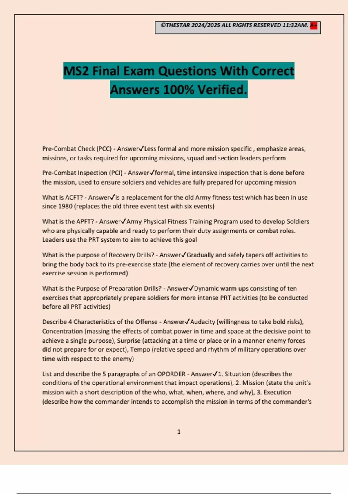 MS2 Final Exam Questions With Correct Answers 100% Verified. - MSSC - Stuvia US