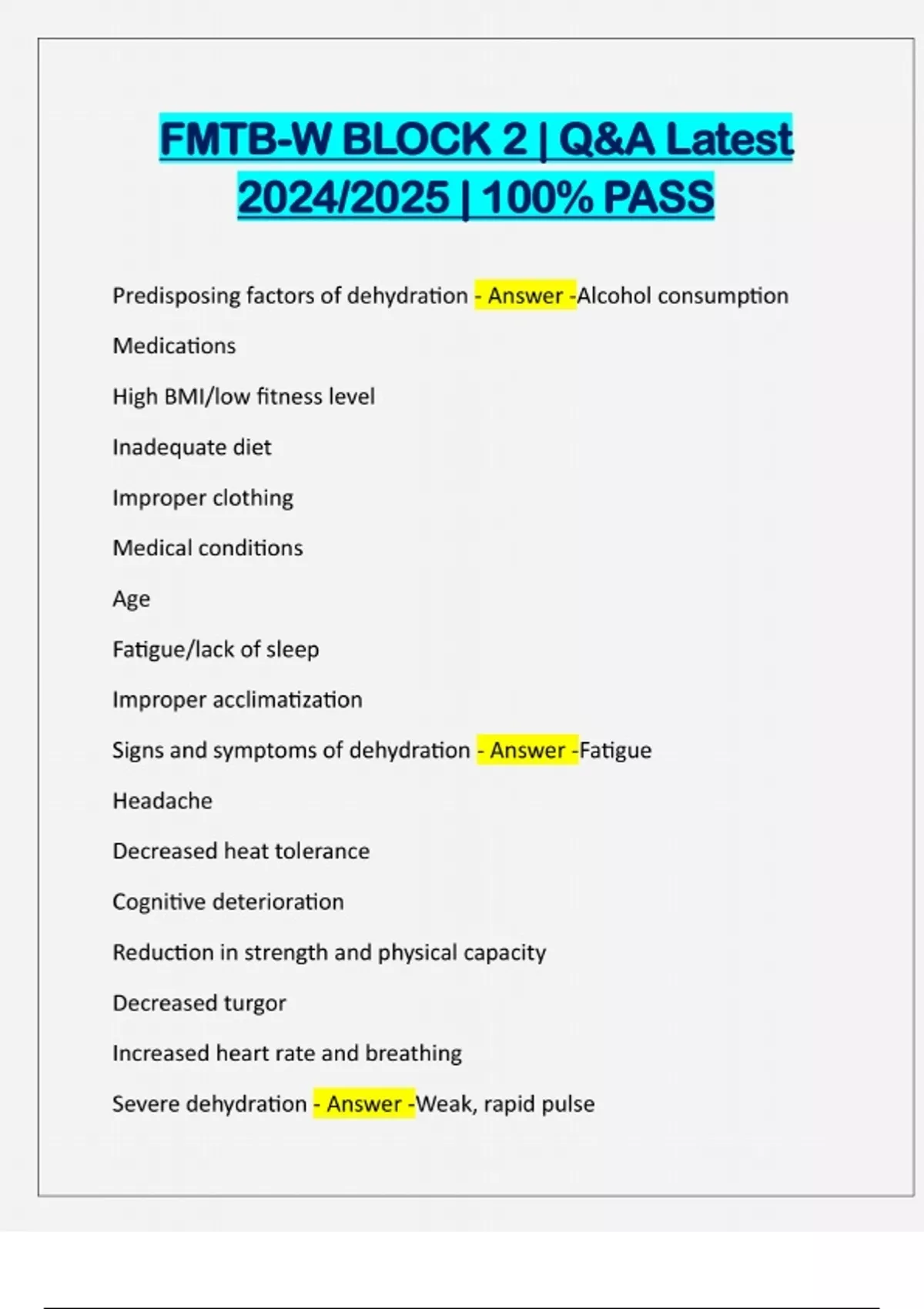 FMTB-W BLOCK 2 | Q&A Latest 2024/2025 | 100% PASS - FMTB - Stuvia US