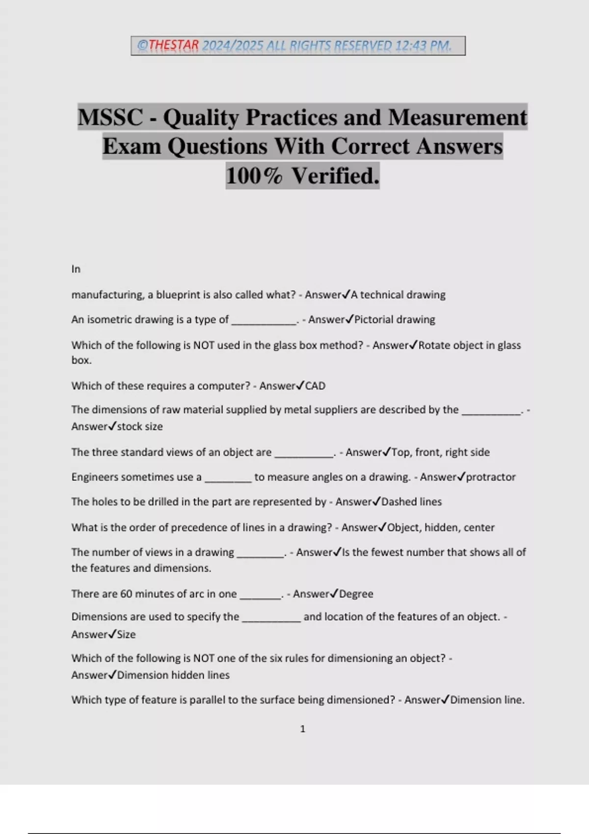 MSSC - Quality Practices and Measurement Exam Questions With Correct ...