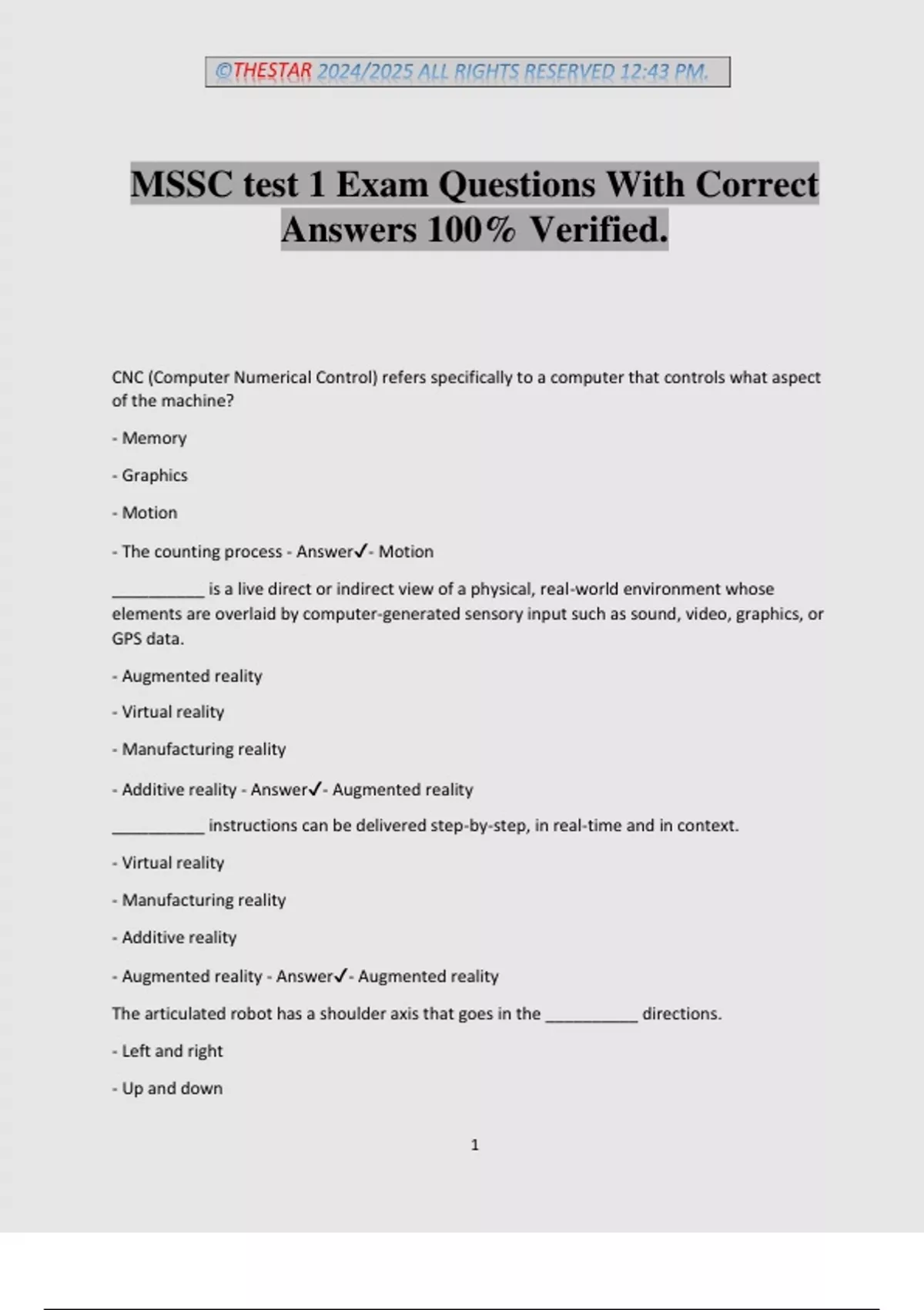 MSSC test 1 Exam Questions With Correct Answers 100% Verified. - MSSC ...