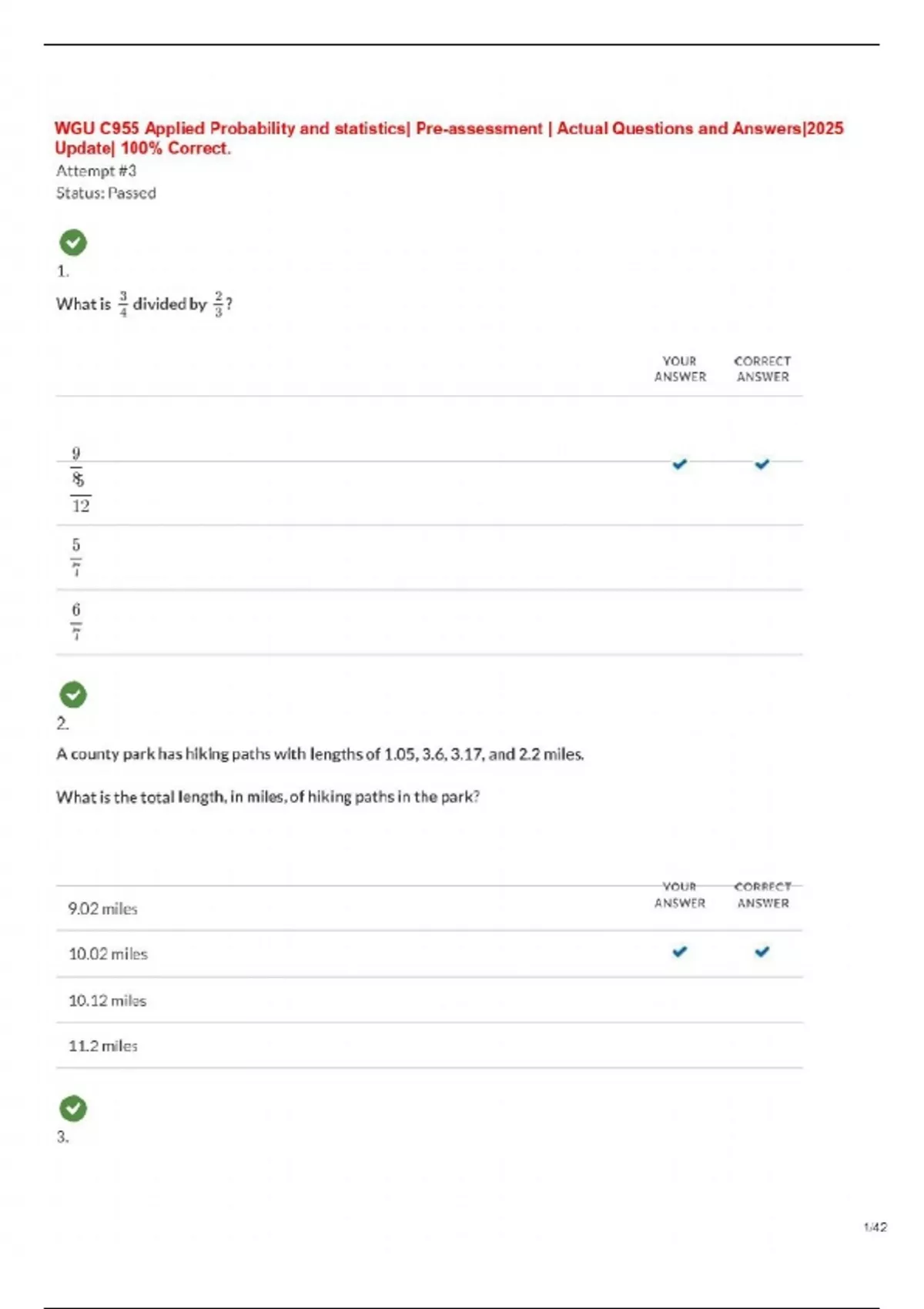 WGU C955 Applied Probability and statistics| Pre-assessment | Actual ...