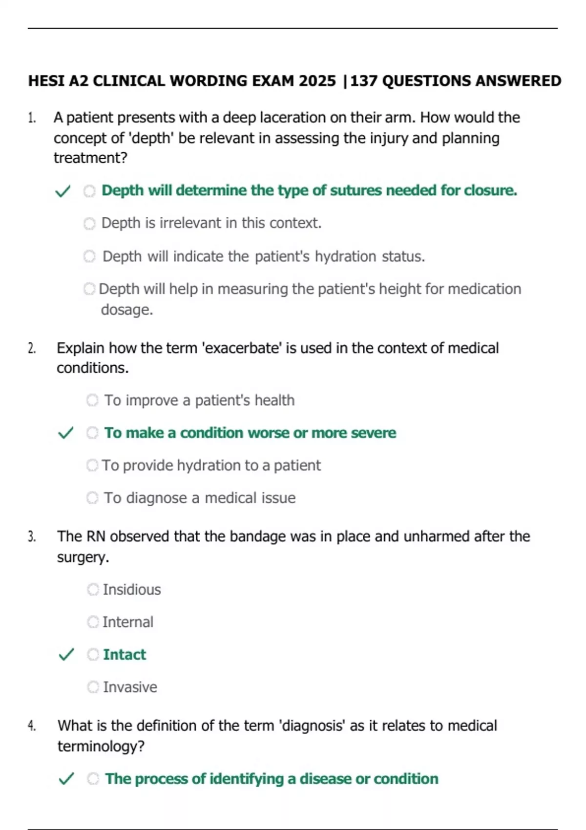 HESI A2 CLINICAL WORDING EXAM 2025 |137 QUESTIONS ANSWERED - HESI A2 ...