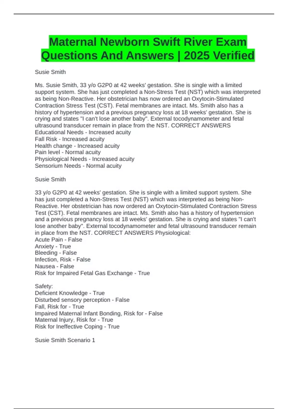 Maternal Newborn Swift River Exam Questions And Answers | 2025 Verified ...