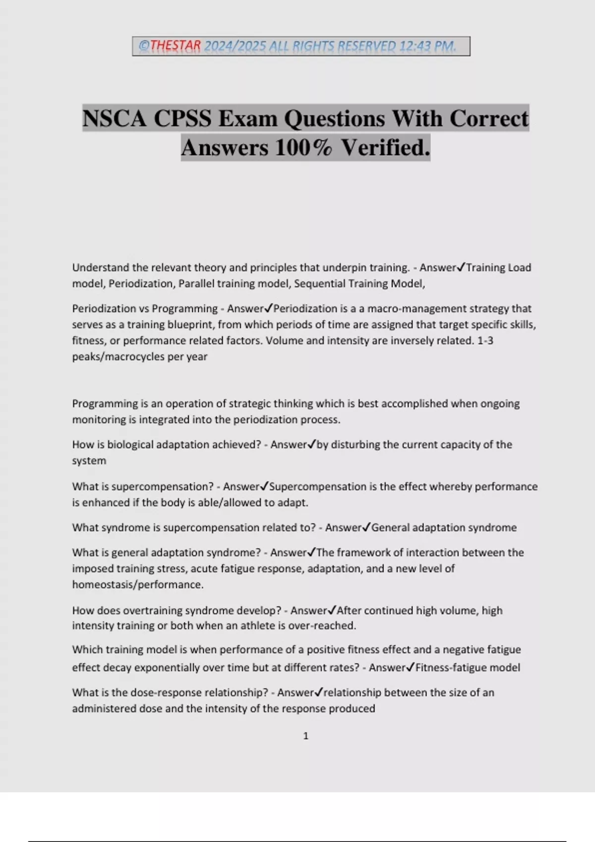 NSCA CPSS Exam Questions With Correct Answers 100% Verified. - NSCA ...