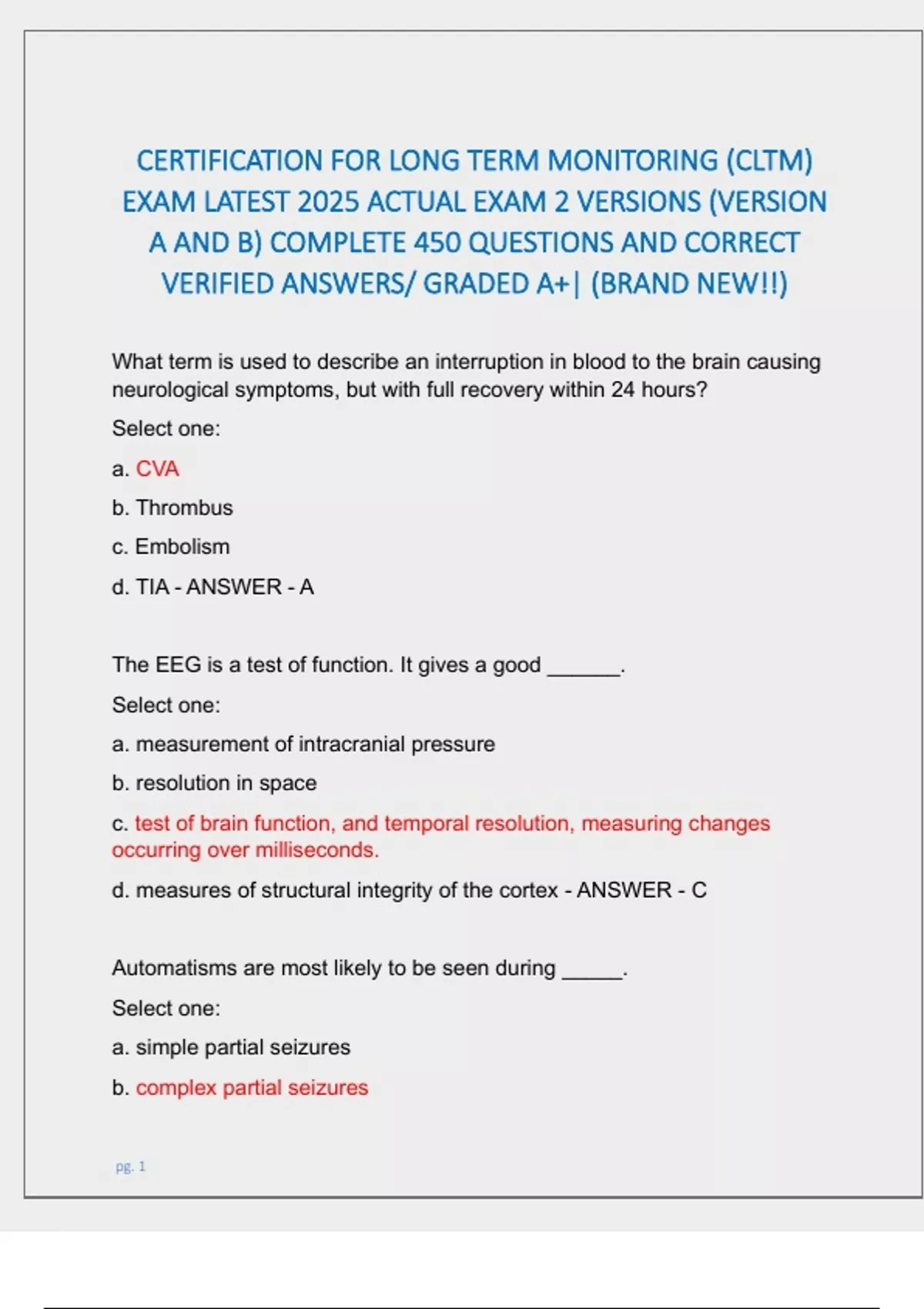 CLTM EXAM NEWEST 2025 ACTUAL EXAM TEST BANK| CERTIFICATION FOR LONG ...