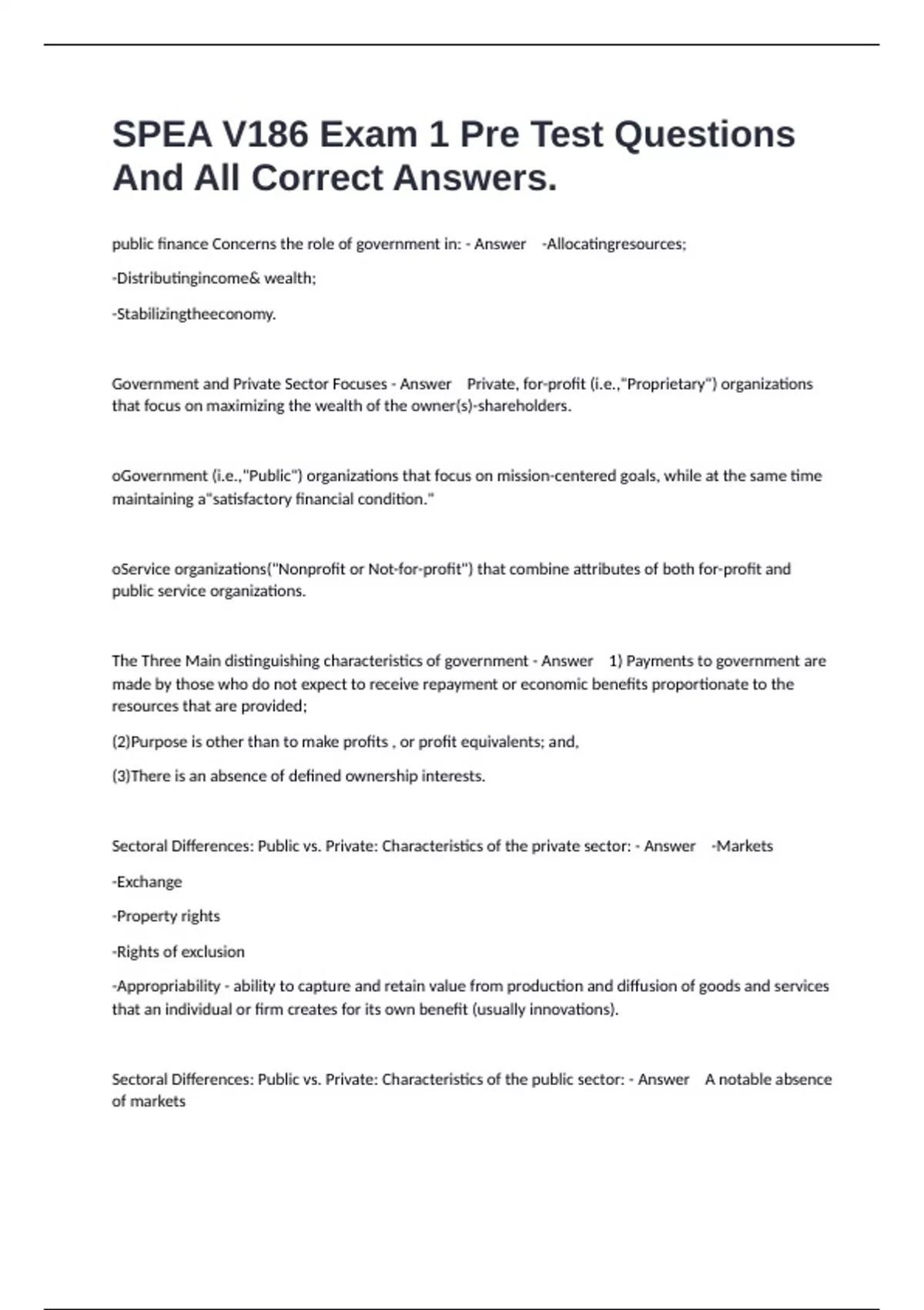 SPEA V186 Exam 1 Pre Test Questions And All Correct Answers. - SPEA-V ...