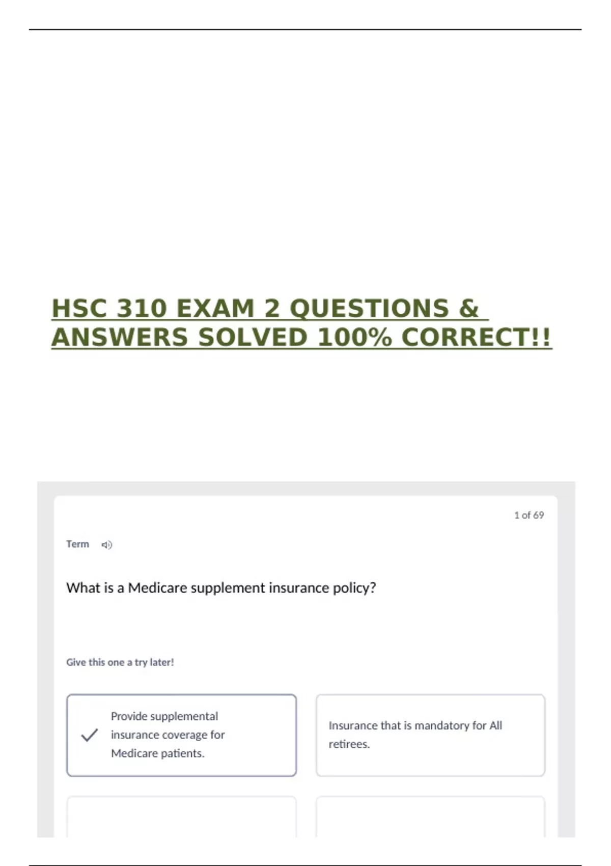 HSC 310 EXAM 2 QUESTIONS & ANSWERS SOLVED 100% CORRECT!! - HSC 310 - Stuvia US