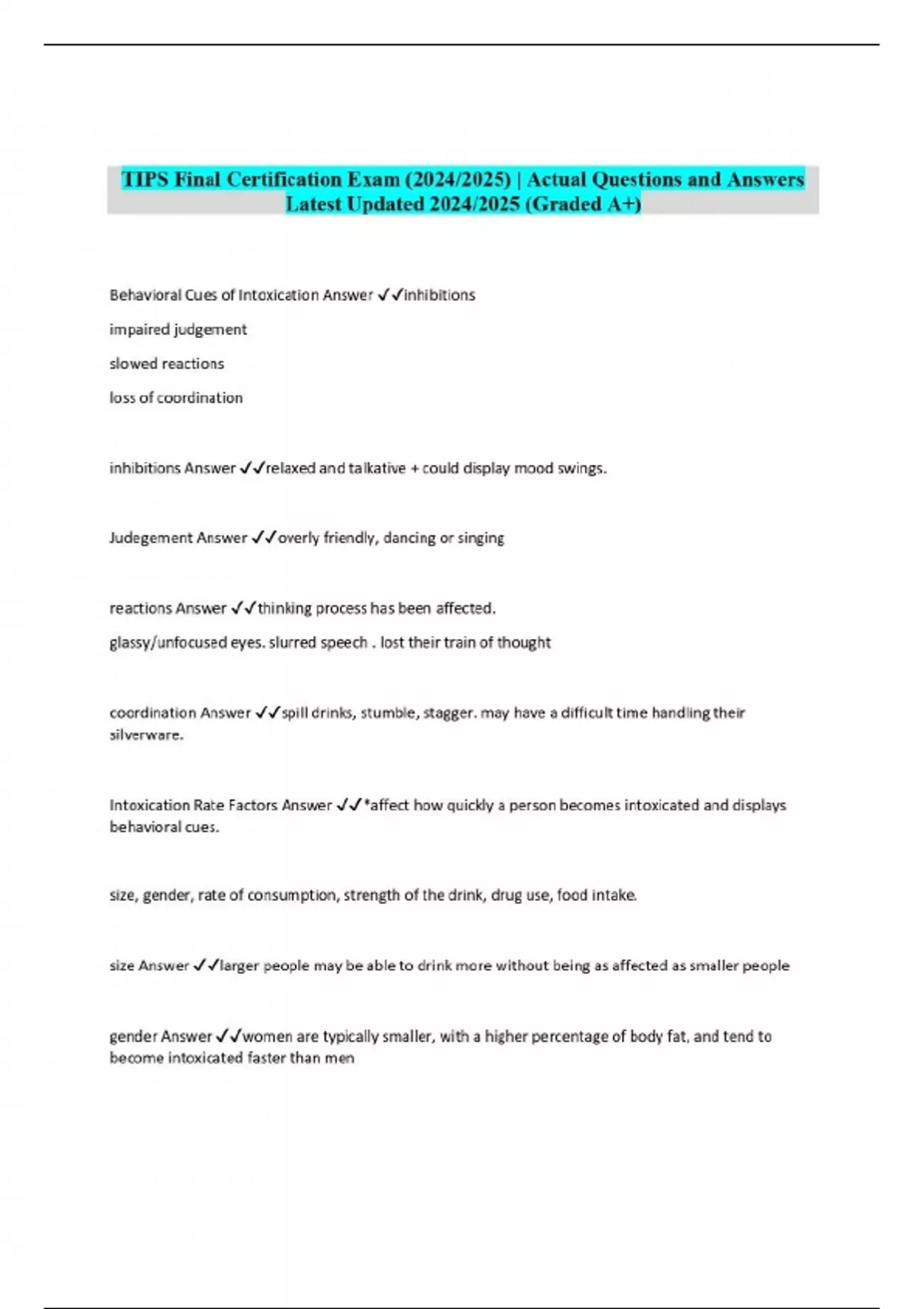 TIPS Final Certification Exam (2024/2025) | Actual Questions and ...