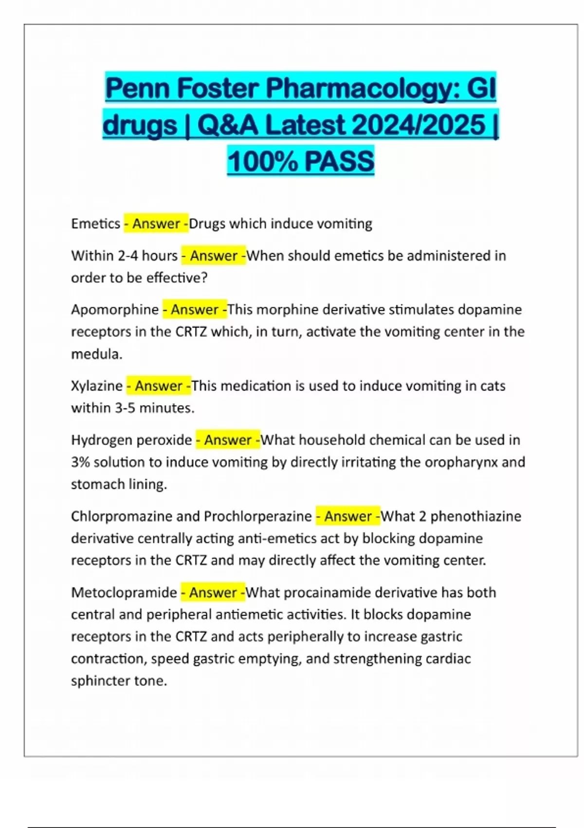 Penn Foster Pharmacology: GI drugs | Q&A Latest 2024/2025 | 100% PASS ...