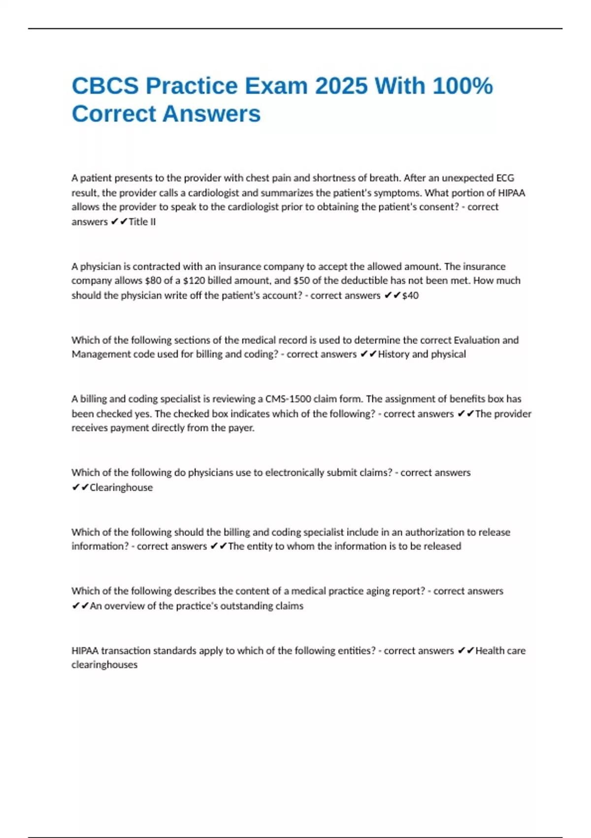 CBCS Practice Exam 2025 With 100% Correct Answers - CBCS Practice E - Stuvia US