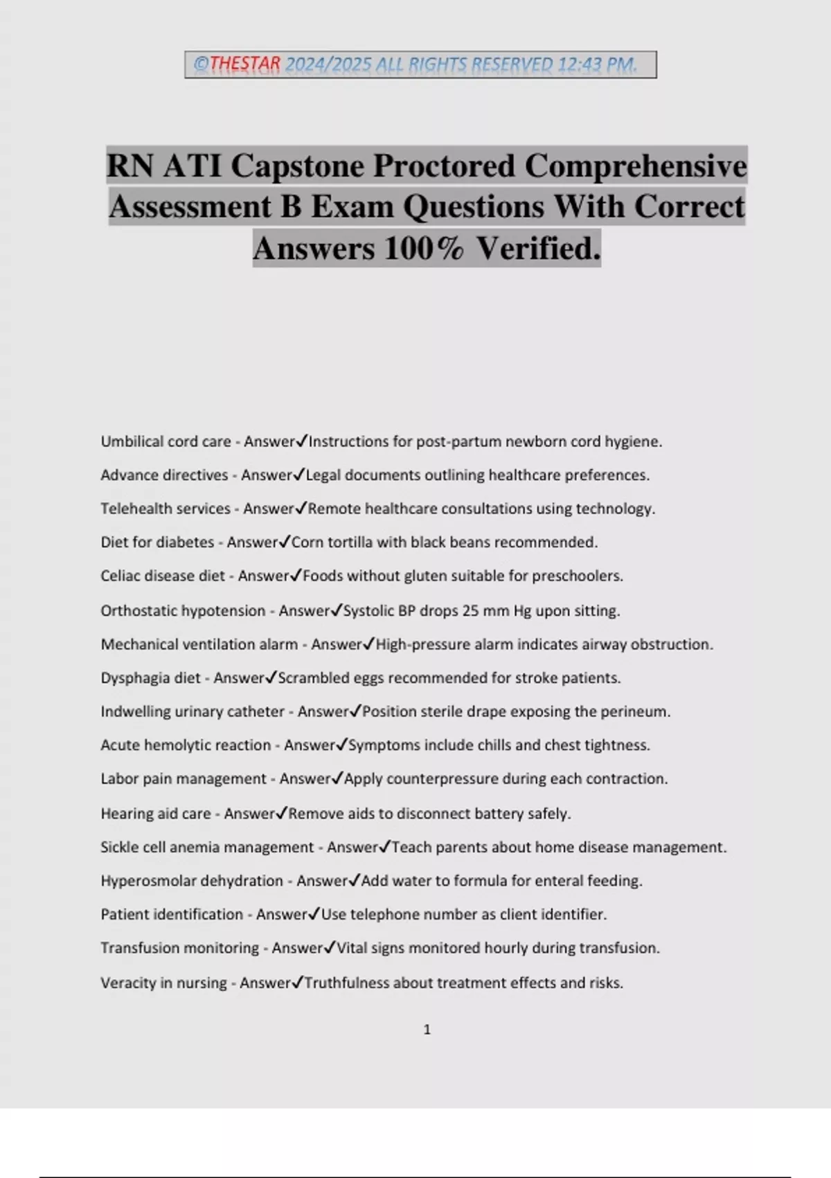 RN ATI Capstone Proctored Comprehensive Assessment B Exam Questions ...