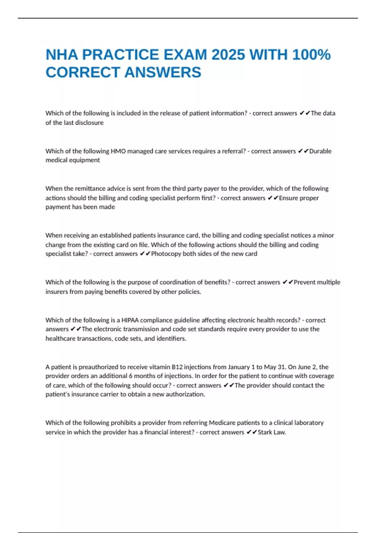 NHA PRACTICE EXAM 2025 WITH 100% CORRECT ANSWERS - NHA PRACTICE E ...