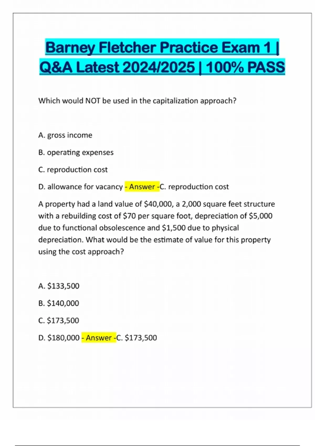Barney Fletcher Practice Exam 1 | Q&A Latest 2024/2025 | 100% PASS ...
