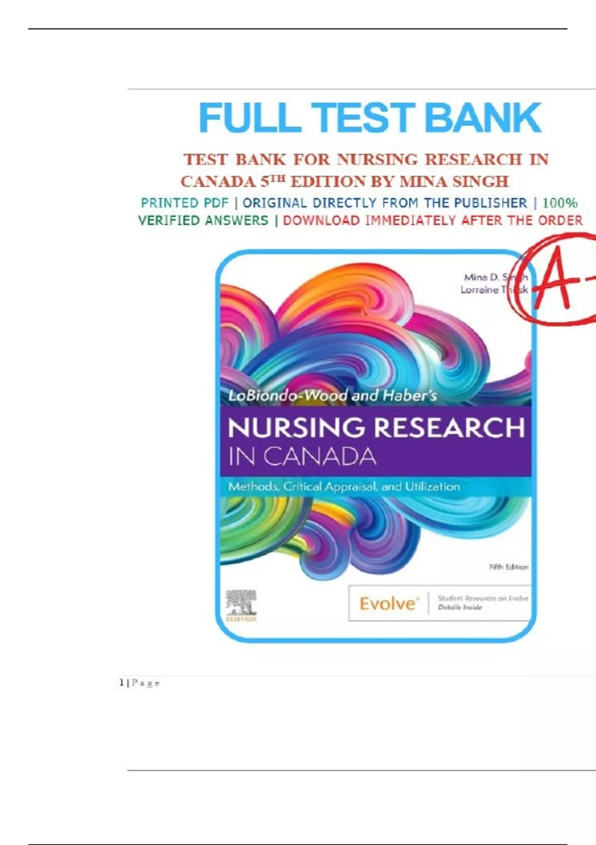 Test Bank for Nursing Research in Canada 5th Edition by Mina Singh, All ...