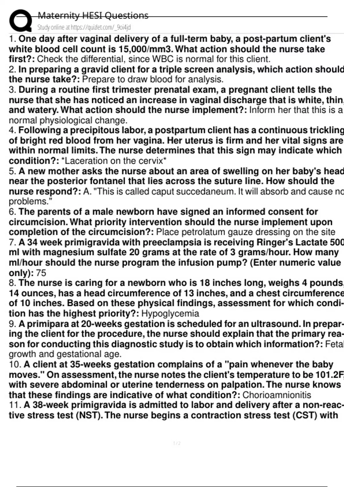 RN HESI Maternity Exam Questions and Answers () (Verified Answers ...