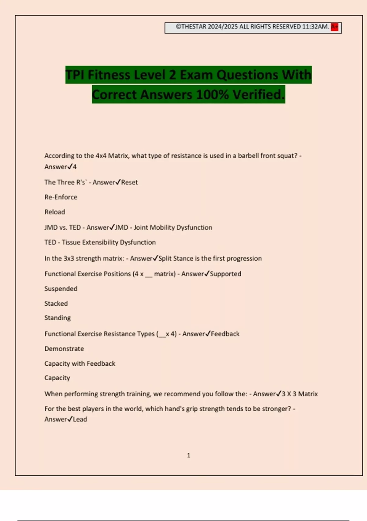 TPI Fitness Level 2 Exam Questions With Correct Answers 100% Verified ...