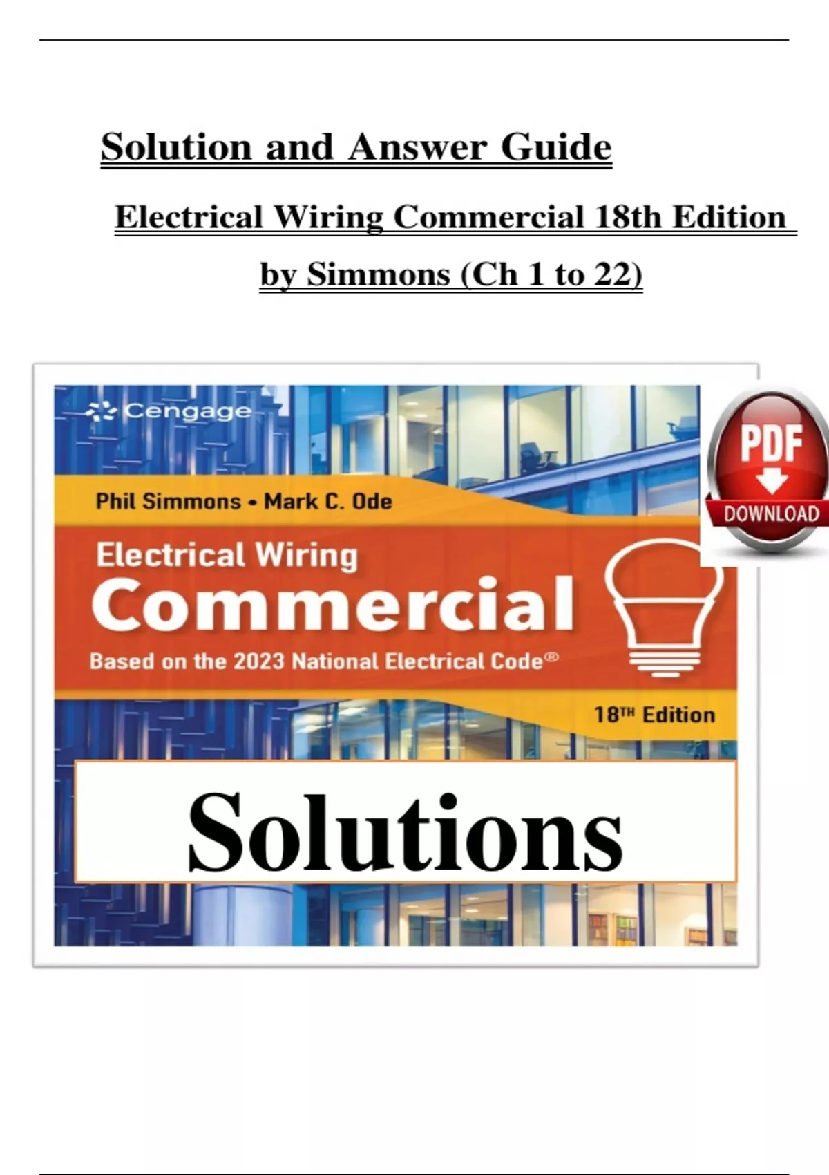 Solutions and Answer Guide for Electrical Wiring Commercial 18th ...