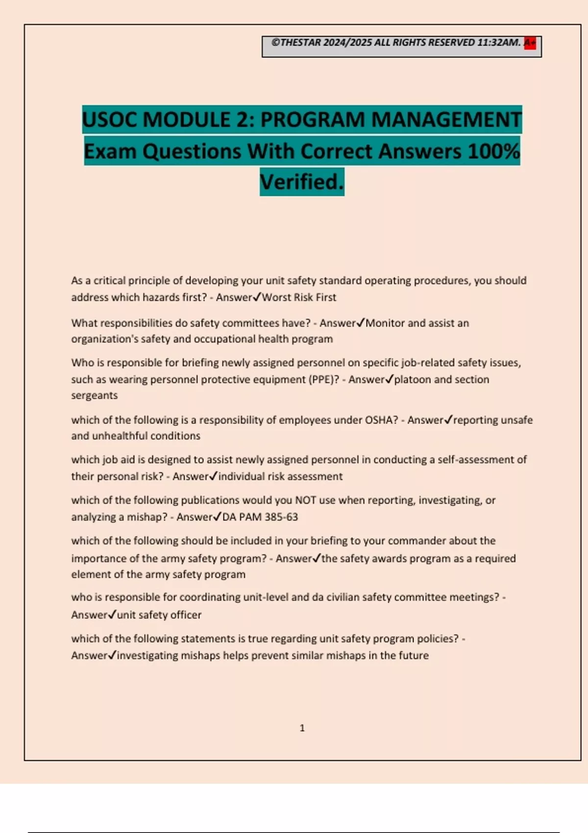 USOC MODULE 2: PROGRAM MANAGEMENT Exam Questions With Correct Answers 100% Verified. - USOC ...