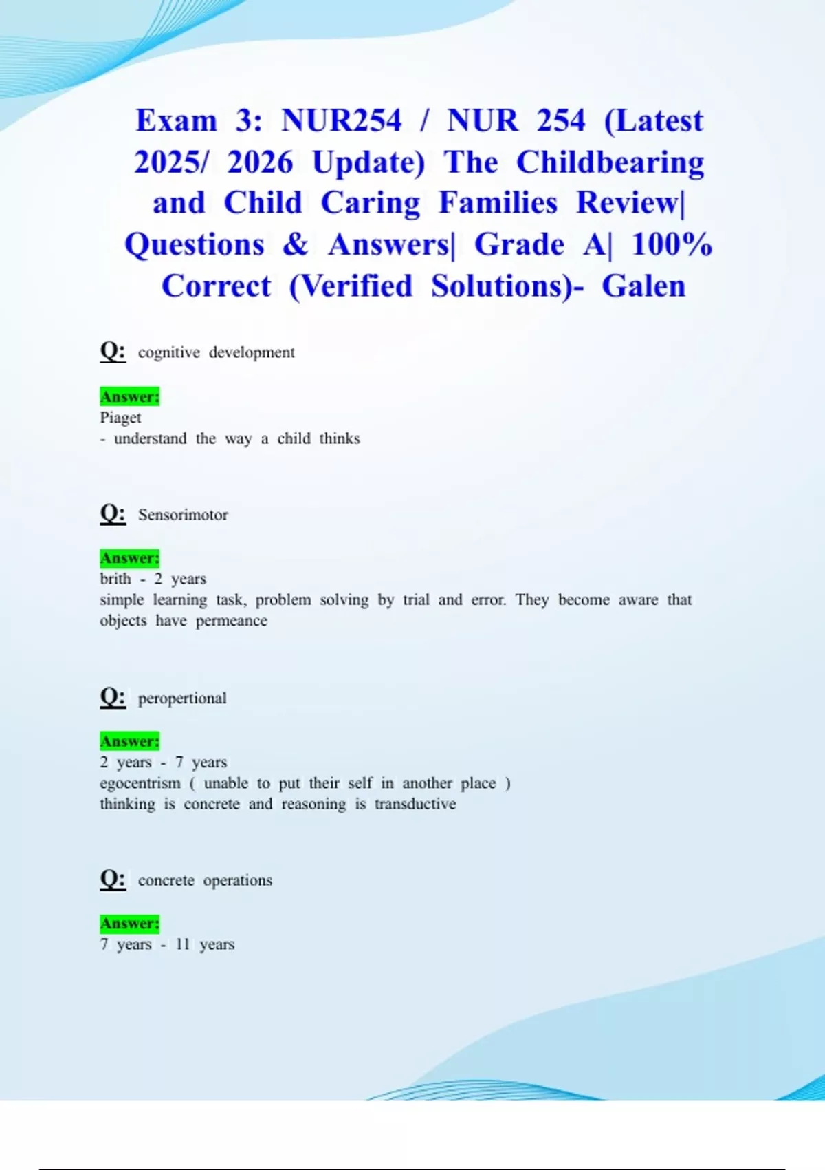 Exam 3: NUR254 / NUR 254 (Latest 2025/ 2026 Update) The Childbearing ...