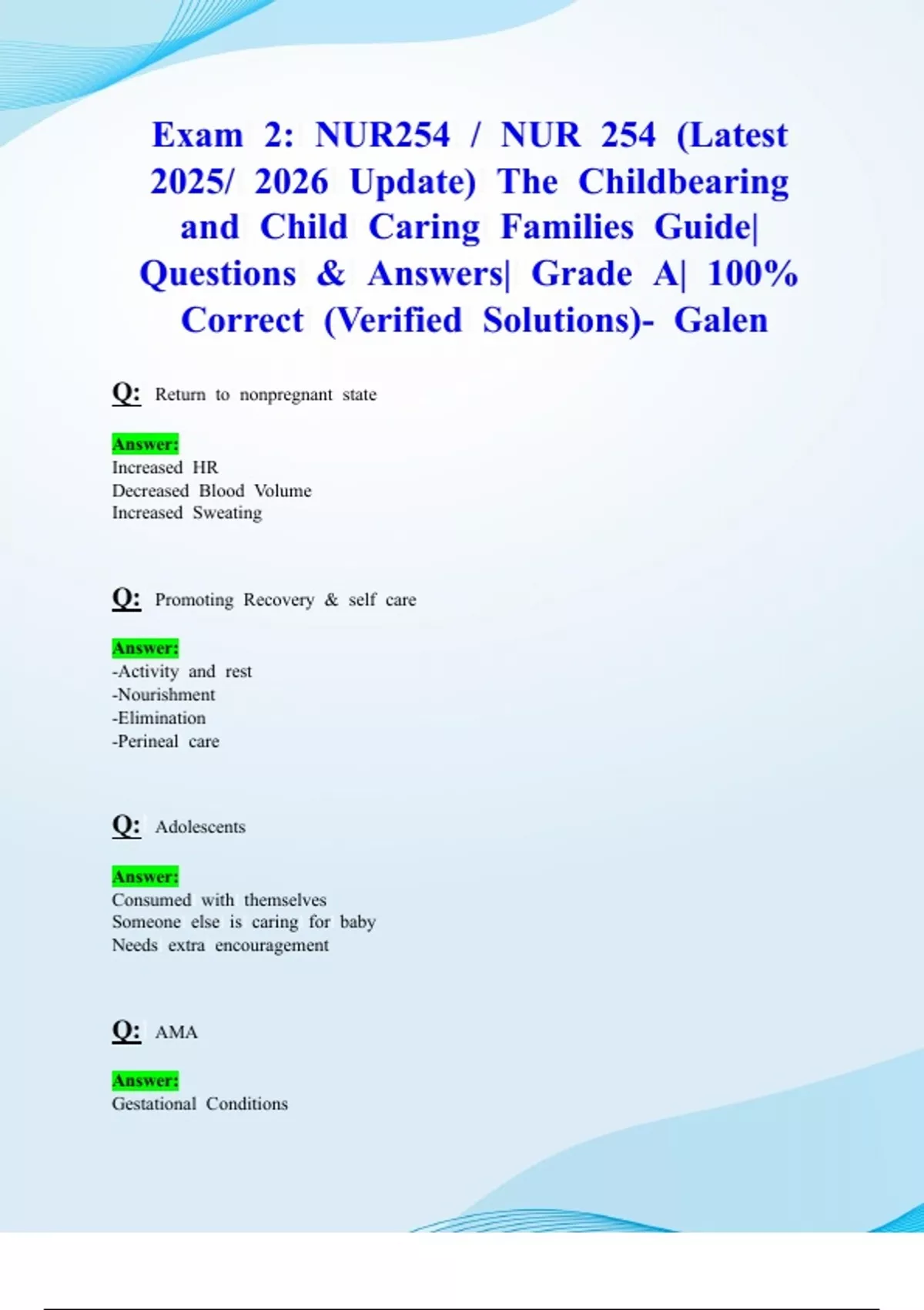 Exam 2: NUR254 / NUR 254 (Latest 2025/ 2026 Update) The Childbearing ...