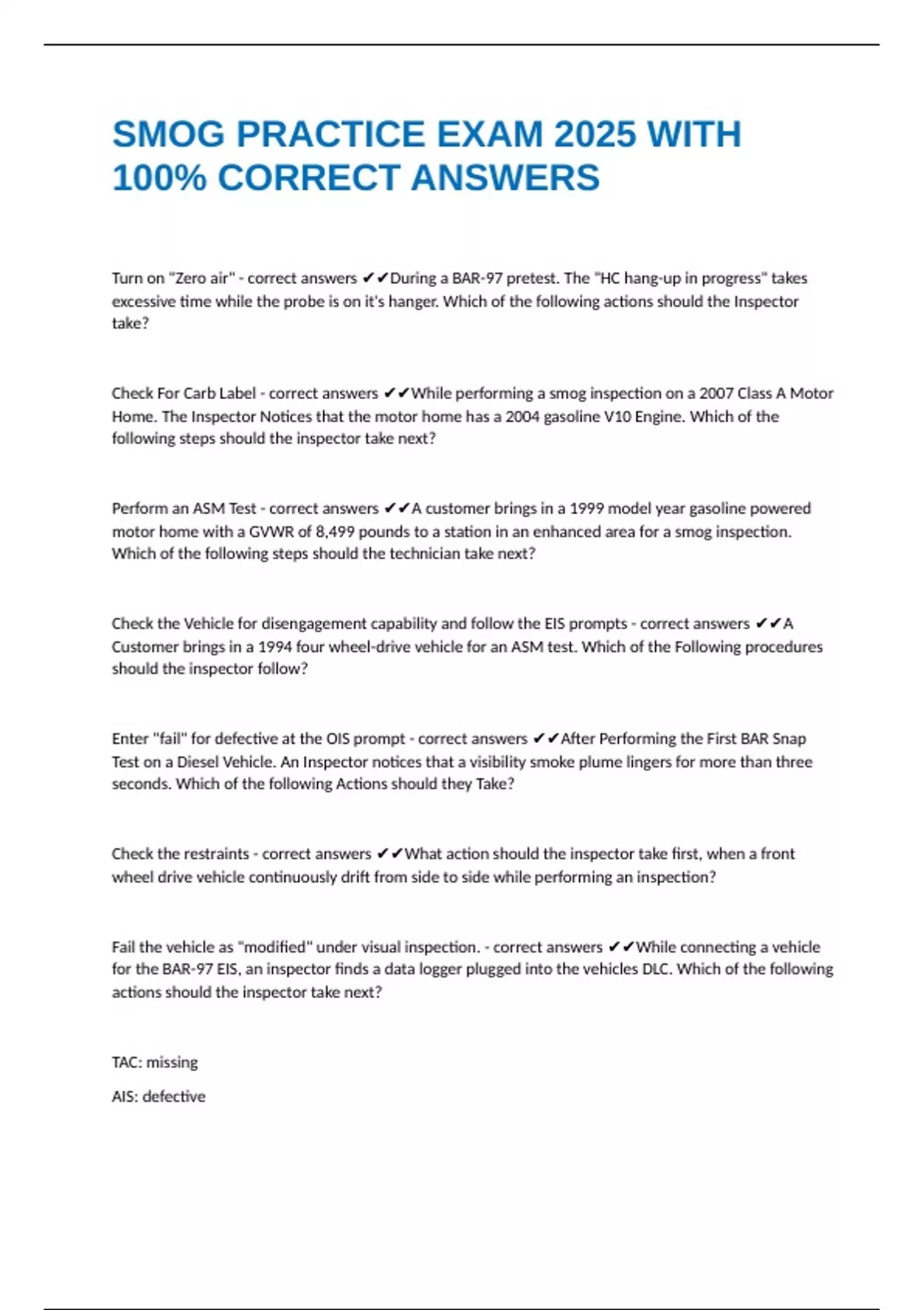 SMOG PRACTICE EXAM 2025 WITH 100% CORRECT ANSWERS - SMOG PRACTICE JH ...