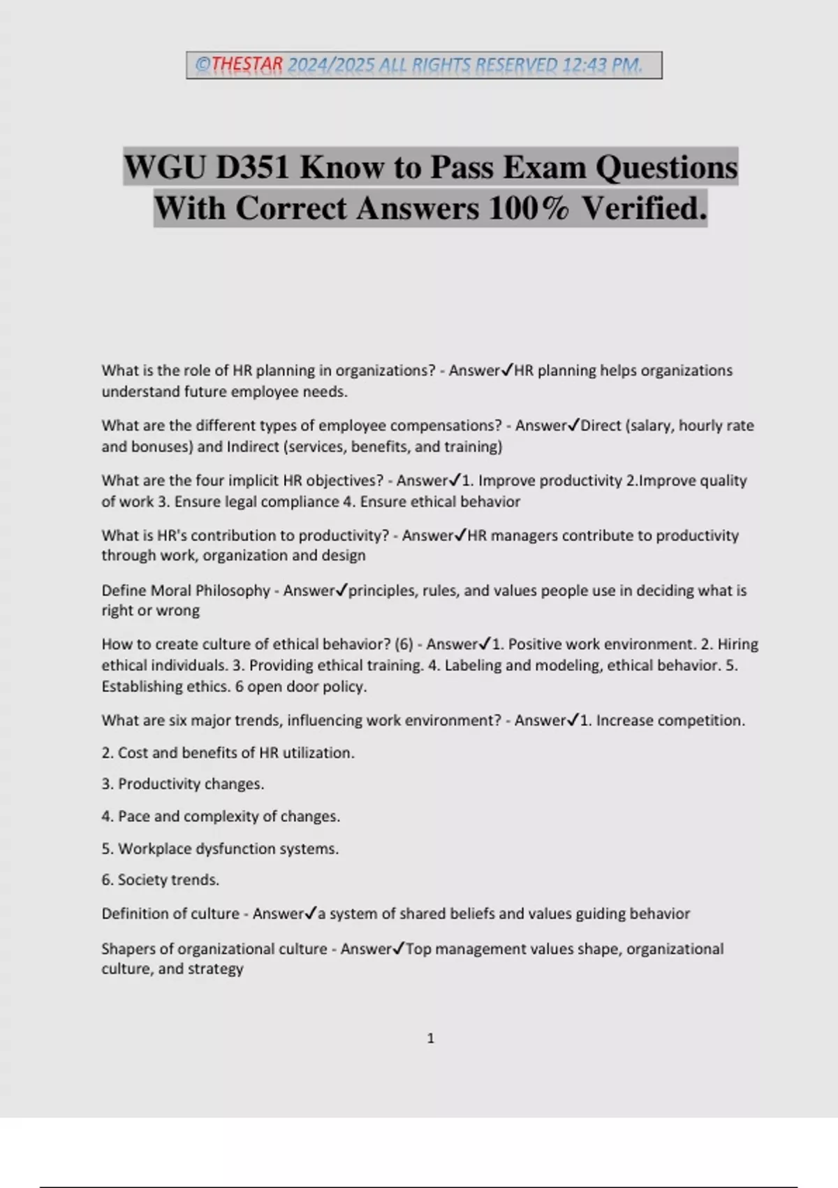 WGU D351 Know to Pass Exam Questions With Correct Answers 100% Verified ...