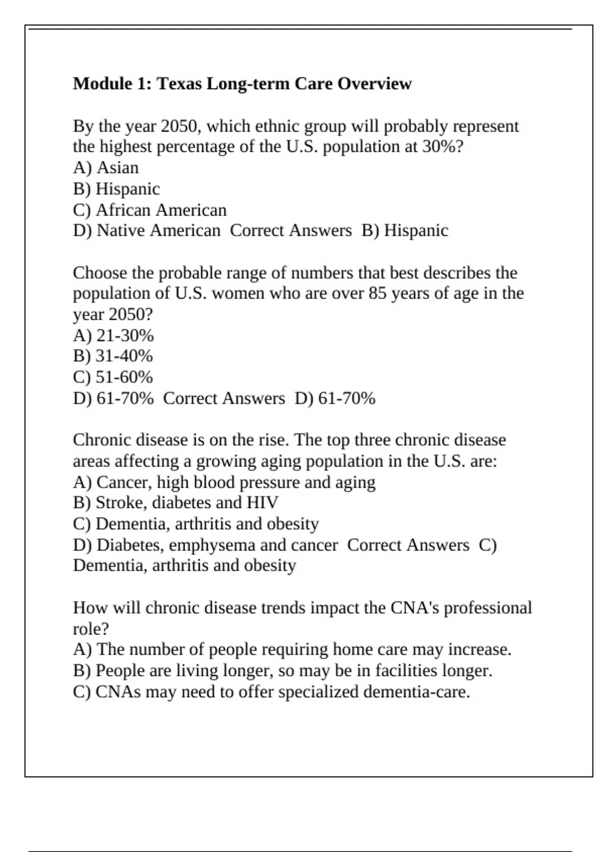Module 1: Texas Long-term Care Overview - Texas Long-term Care - Stuvia US