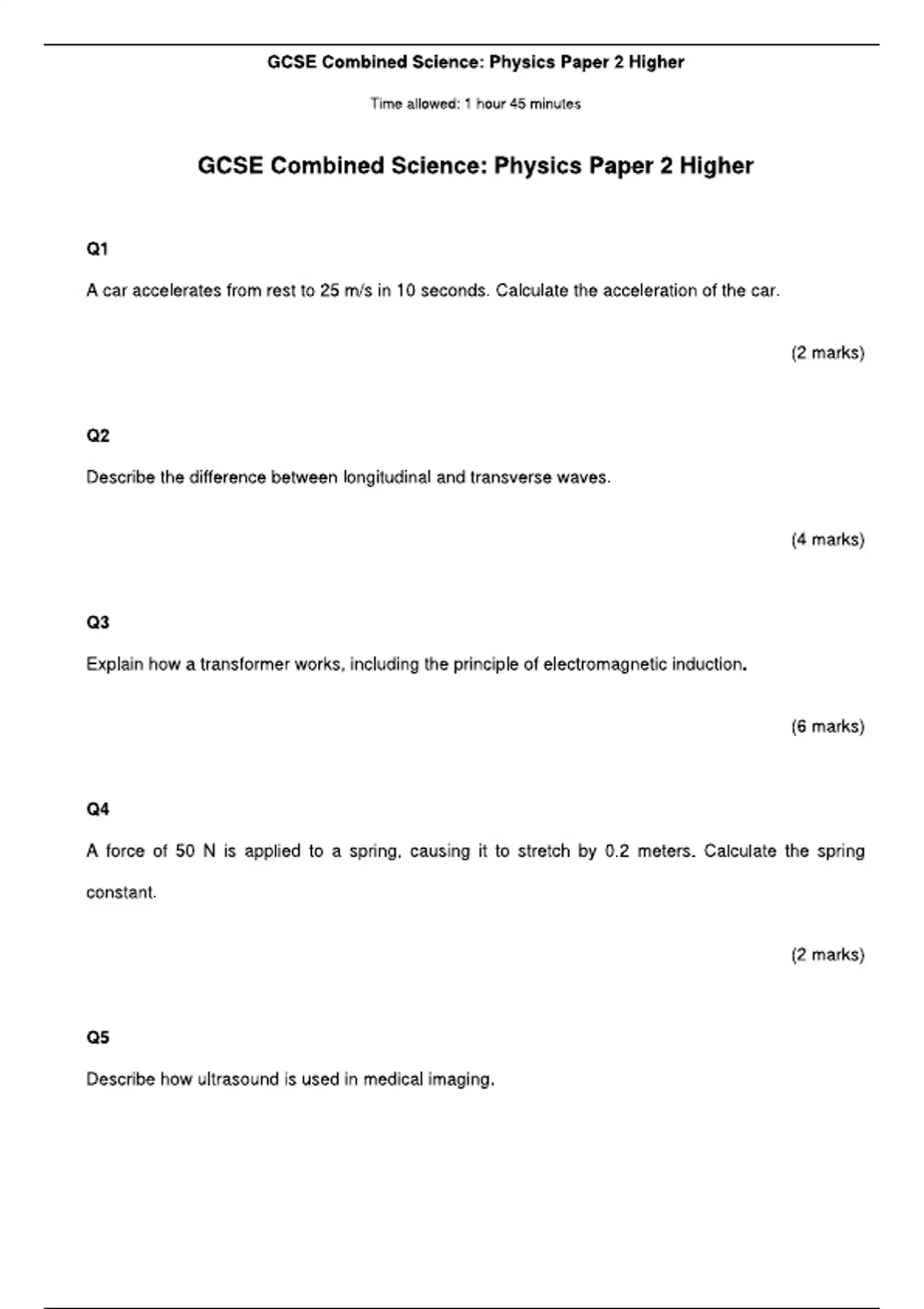 2024 AQA GCSE Combined Science Physics Paper 2 Higher. - GCSE - Stuvia US