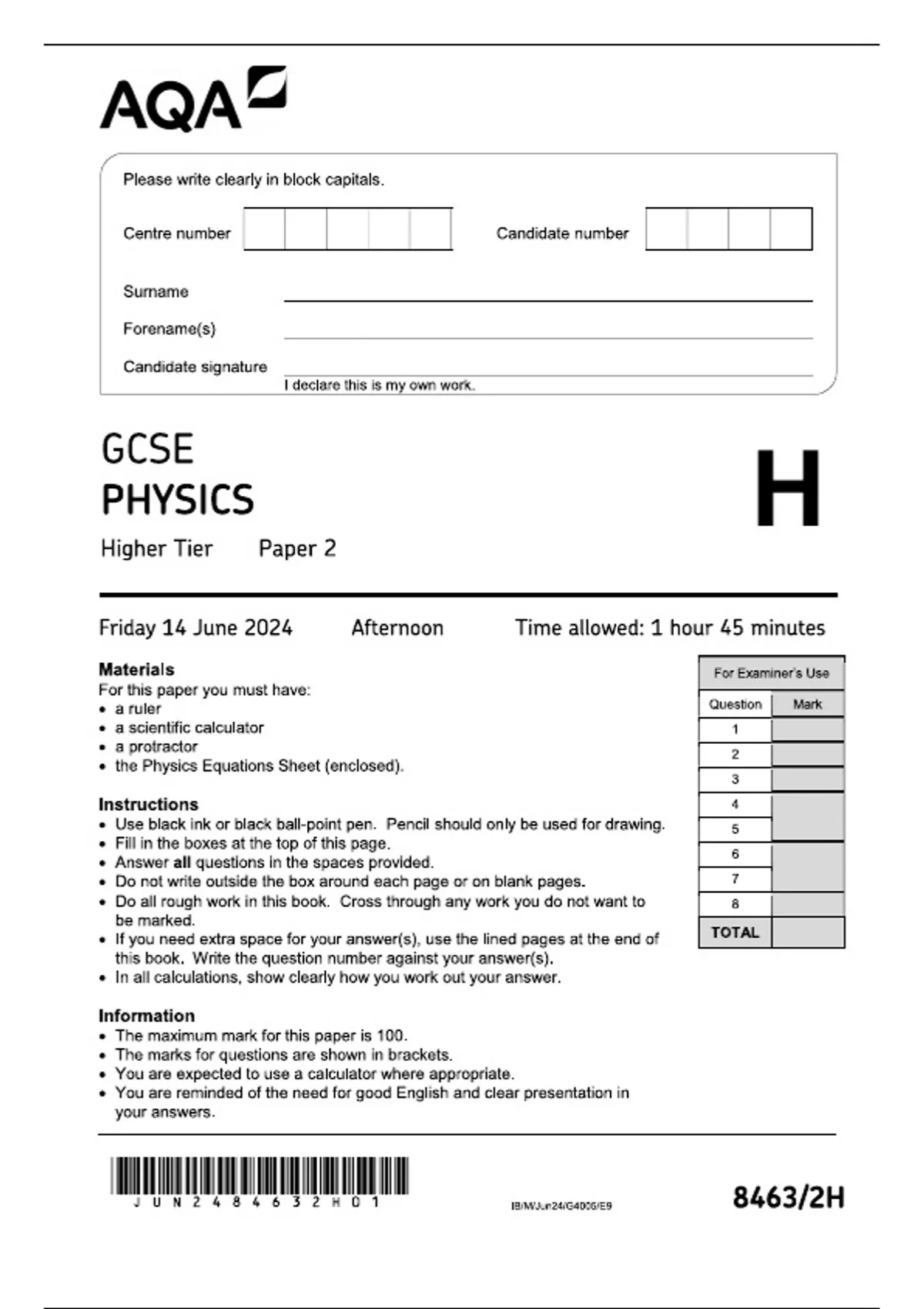 2024 AQA GCSE Physics Paper 2 - Question Paper - GCSE - Stuvia UK