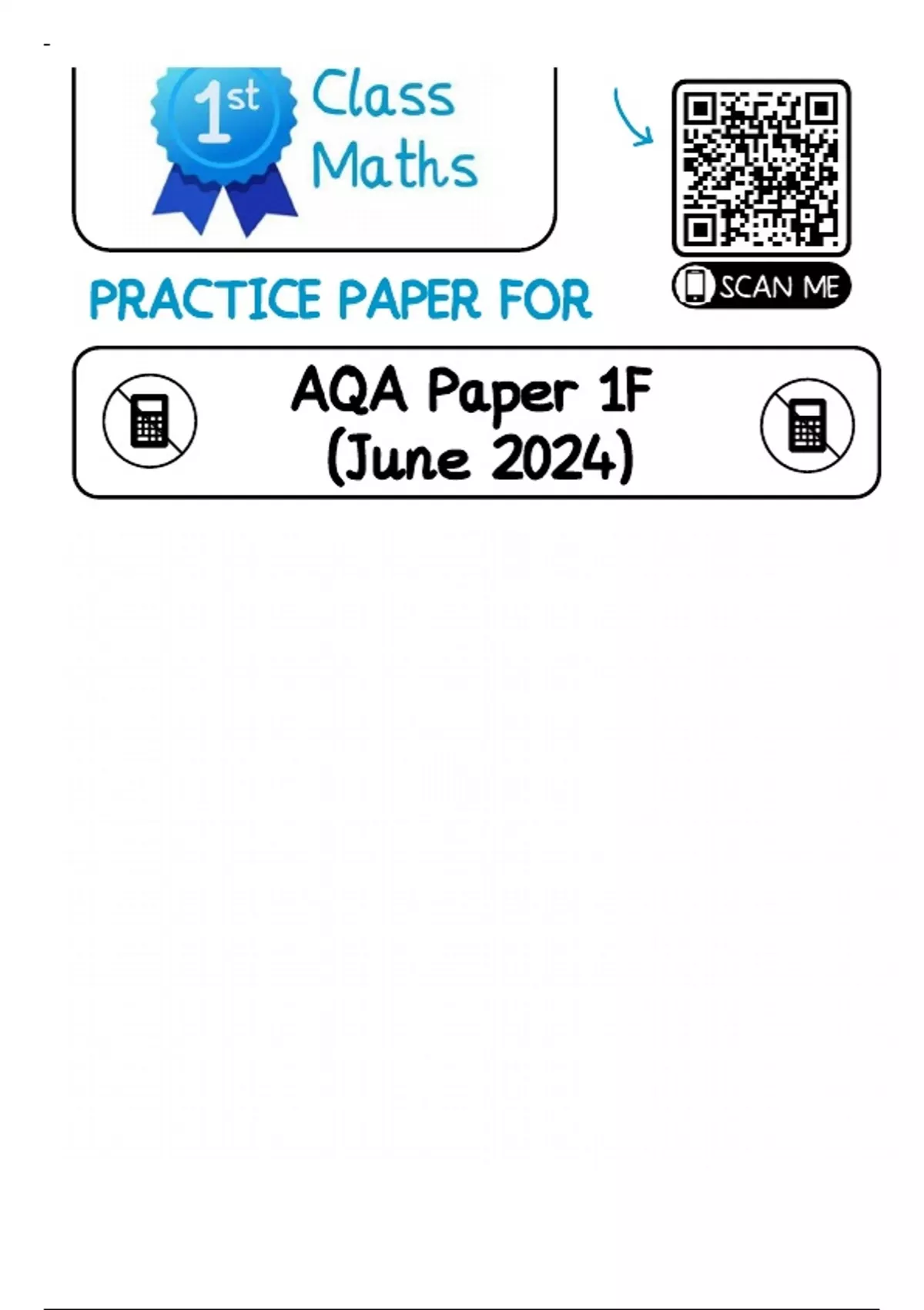 AQA GCSE Maths Paper 1F (June 2024) - GCSE - Stuvia US