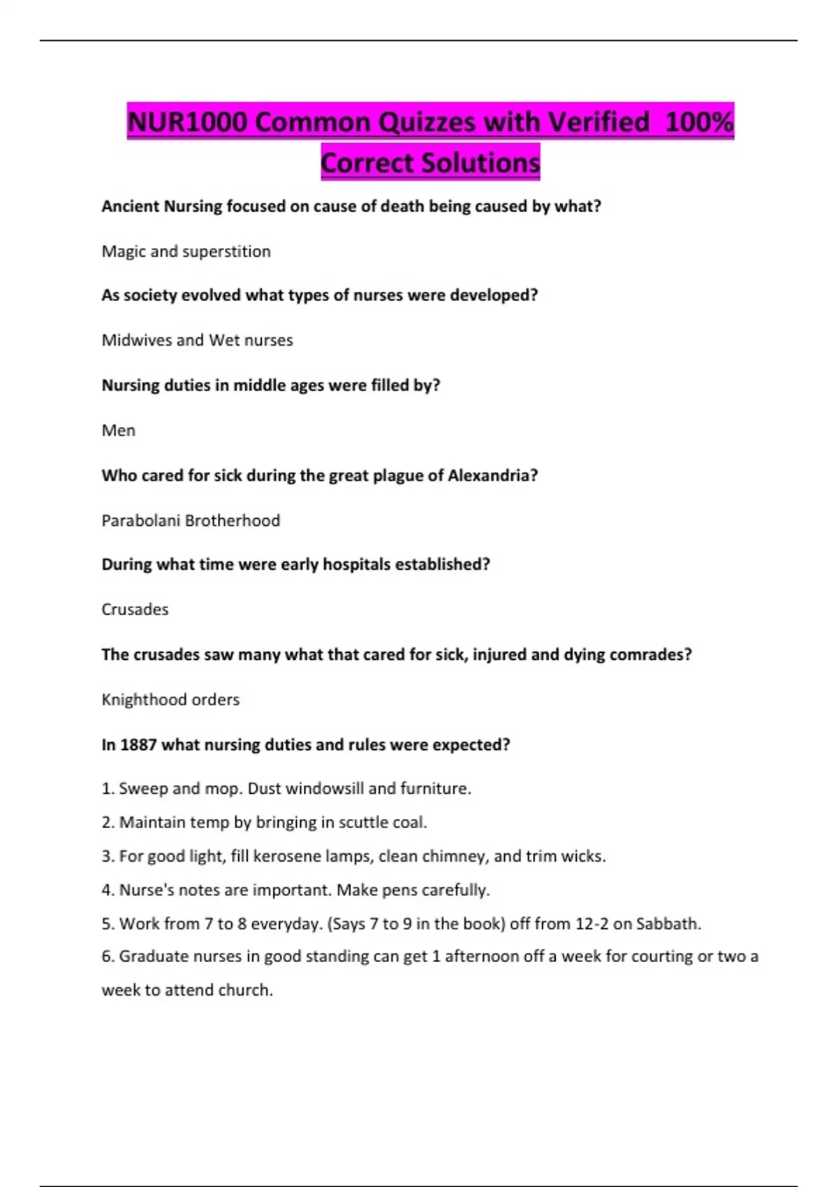NUR1000 Common Quizzes with Verified 100% Correct Solutions - NUR1000 ...