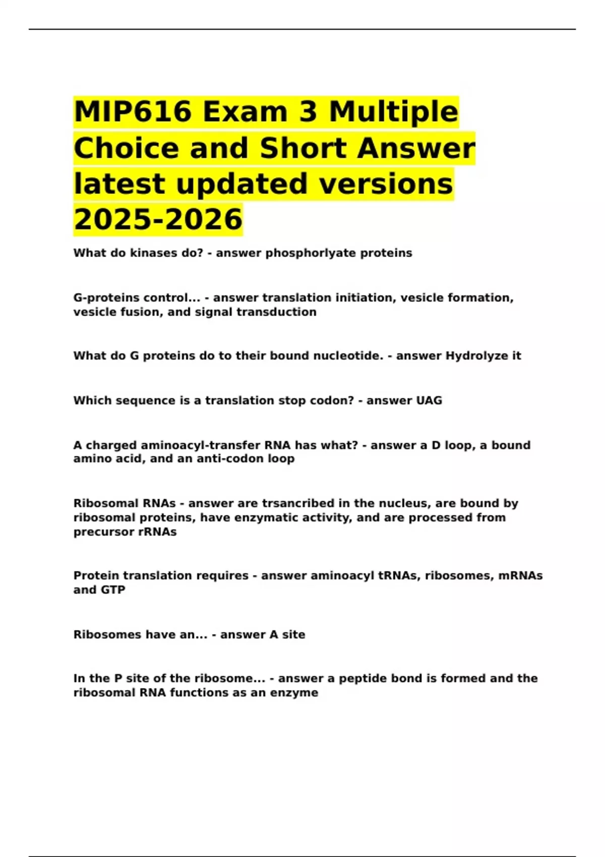 MIP616 Exam 3 Multiple Choice and Short Answer latest updated versions ...