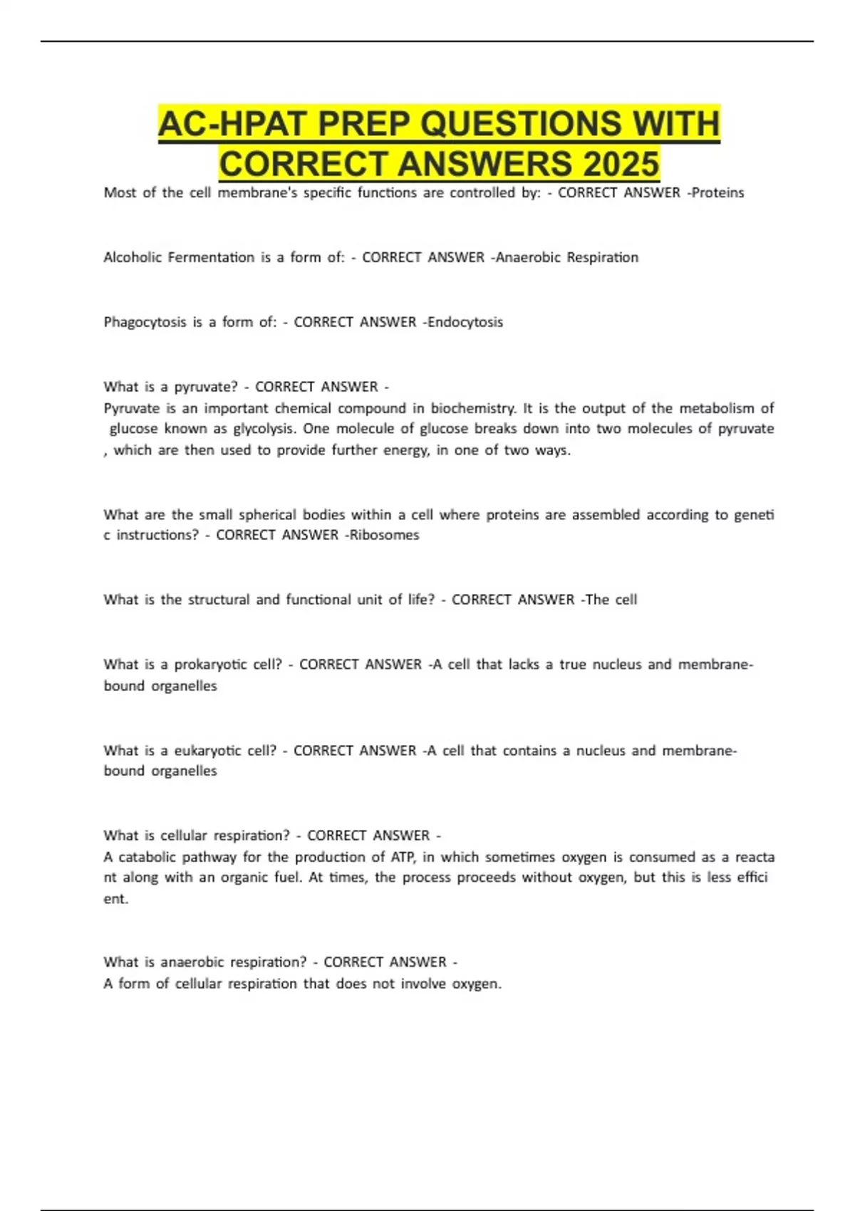 AC-HPAT PREP QUESTIONS WITH CORRECT ANSWERS 2025 - AC-HPAT - Stuvia US