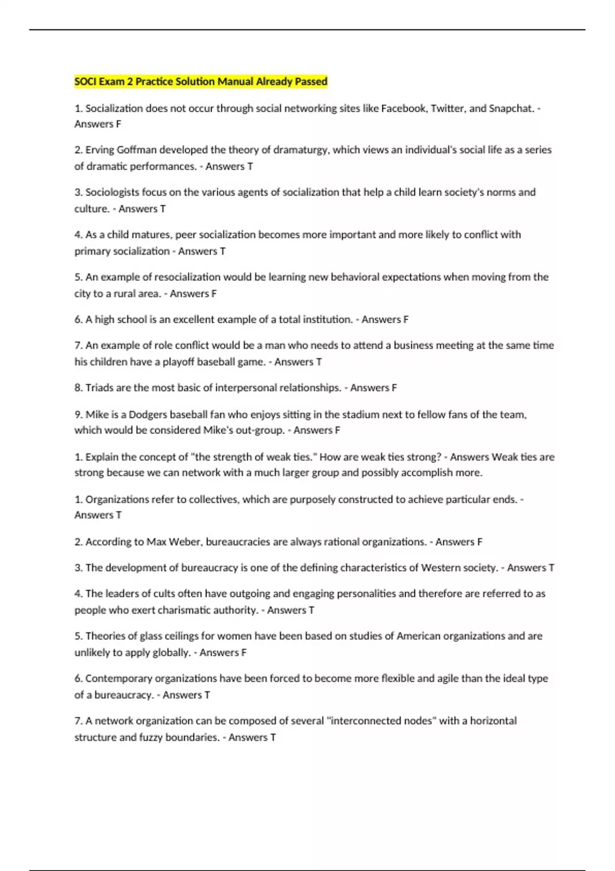 SOCI Exam 2 Practice Solution Manual Already Passed - SOCI - Stuvia US