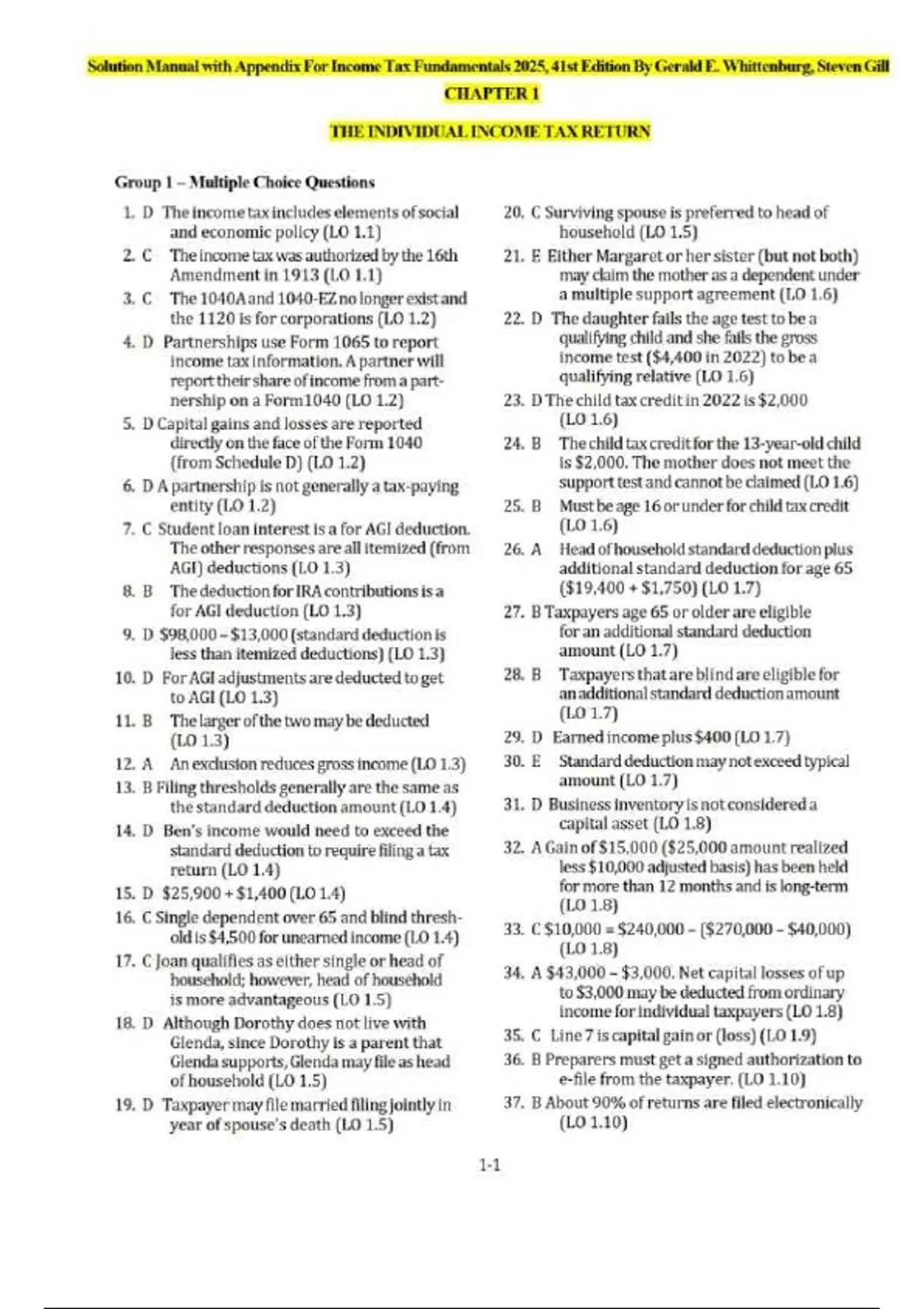 Solutions Manual for Income Tax Fundamentals 2025 41st Edition By ...