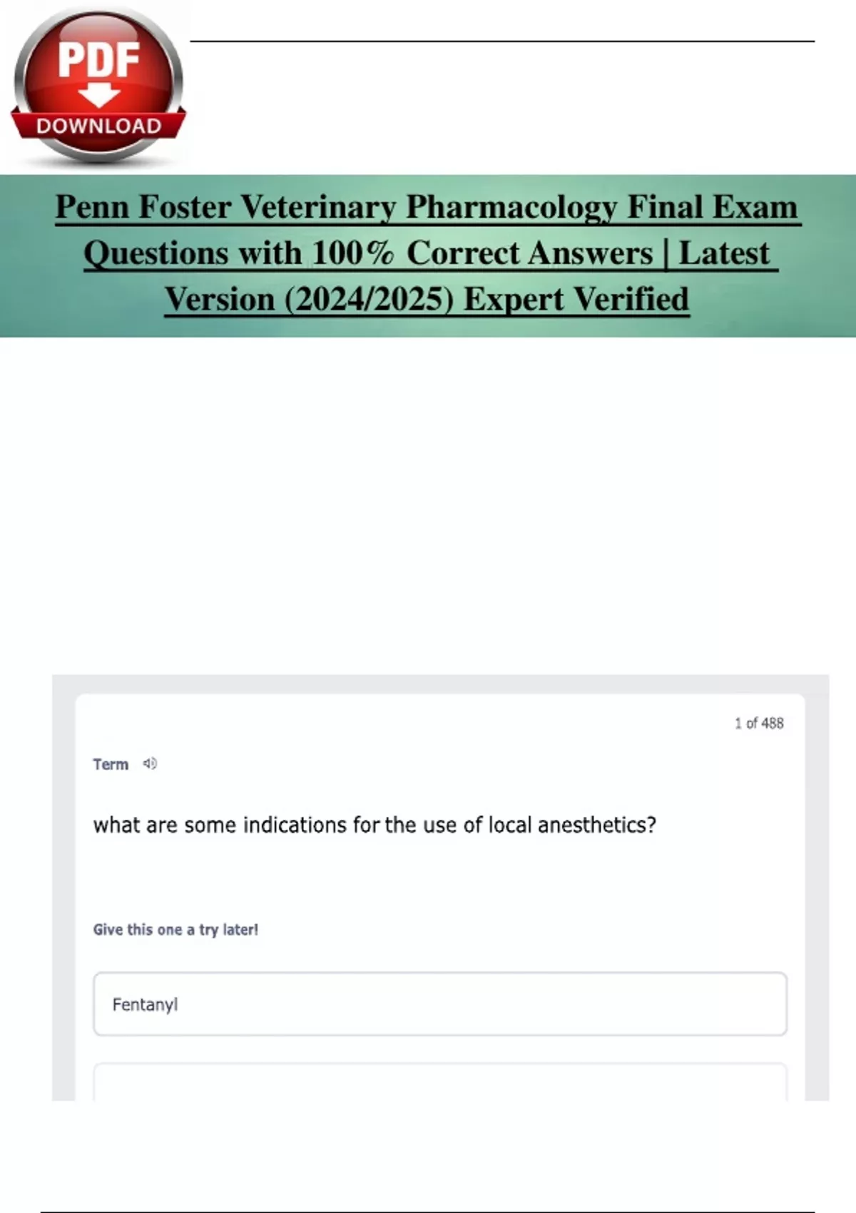 Penn Foster Veterinary Pharmacology Final Exam Questions with 100% ...