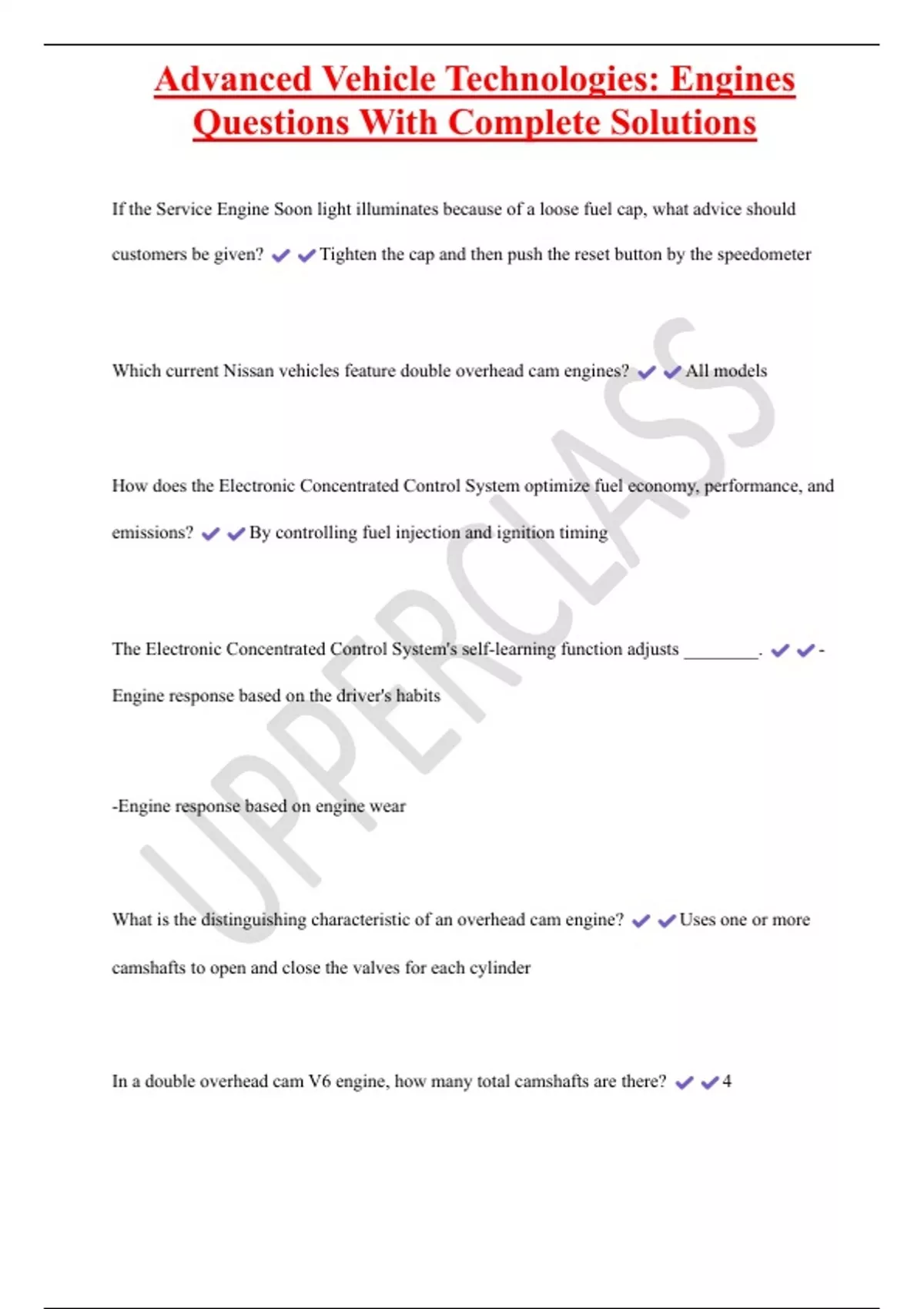 Advanced Vehicle Technologies: Engines Questions With Complete ...