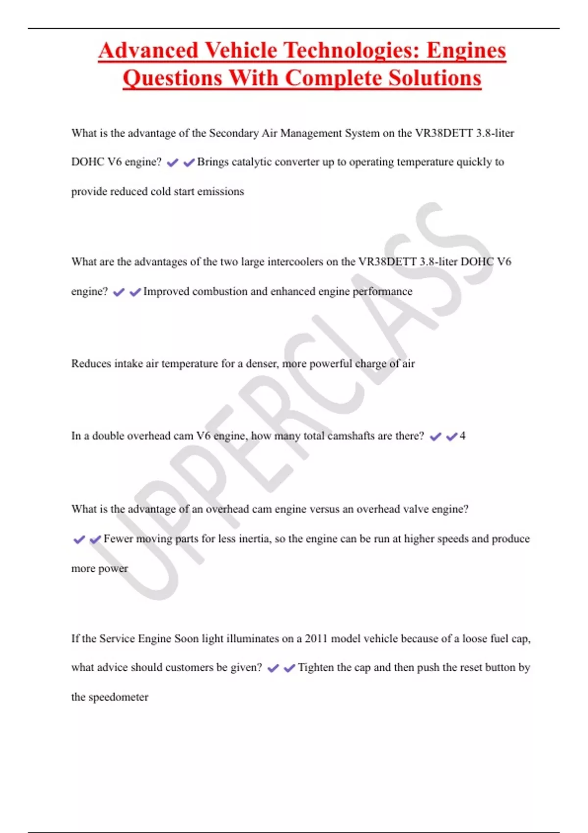 Advanced Vehicle Technologies: Engines Questions With Complete ...