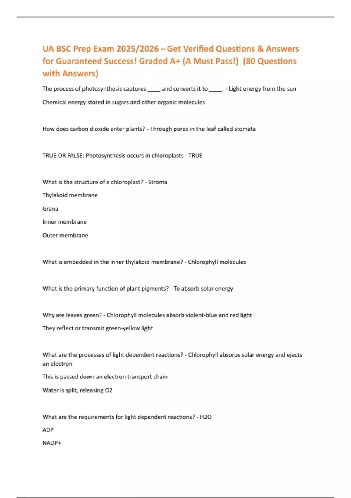 UA BSC Prep Exam 2025/2026 – Get Verified Questions & Answers for ...