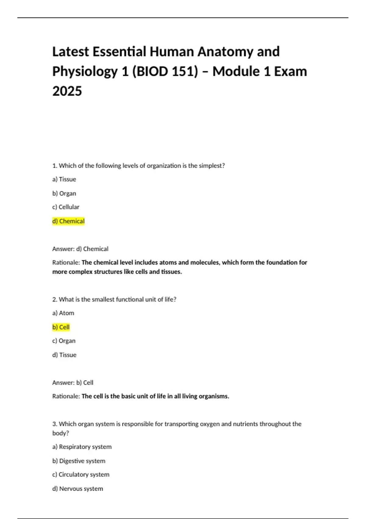 Latest Essential Human Anatomy and Physiology 1 (BIOD 151) – Module 1 ...