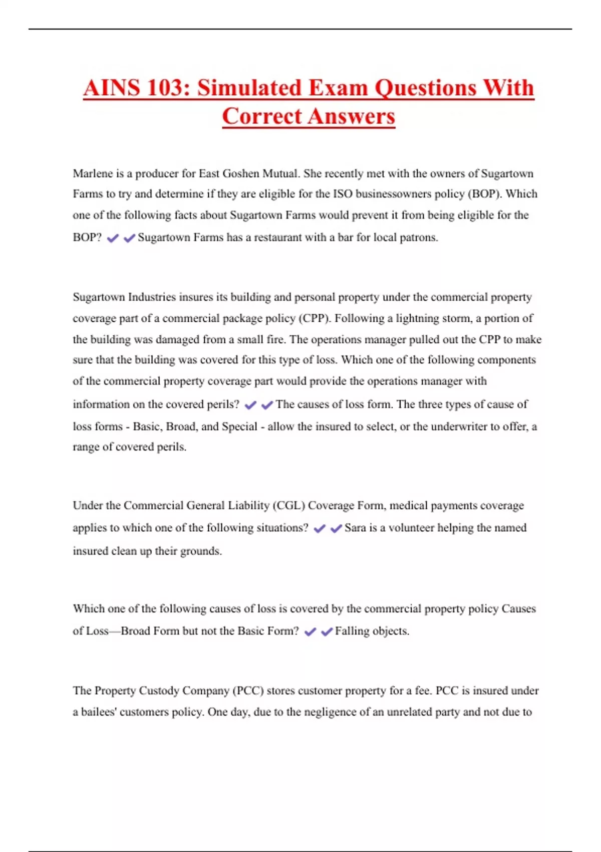 AINS 103: Simulated Exam Questions With Correct Answers - AINS 103 ...