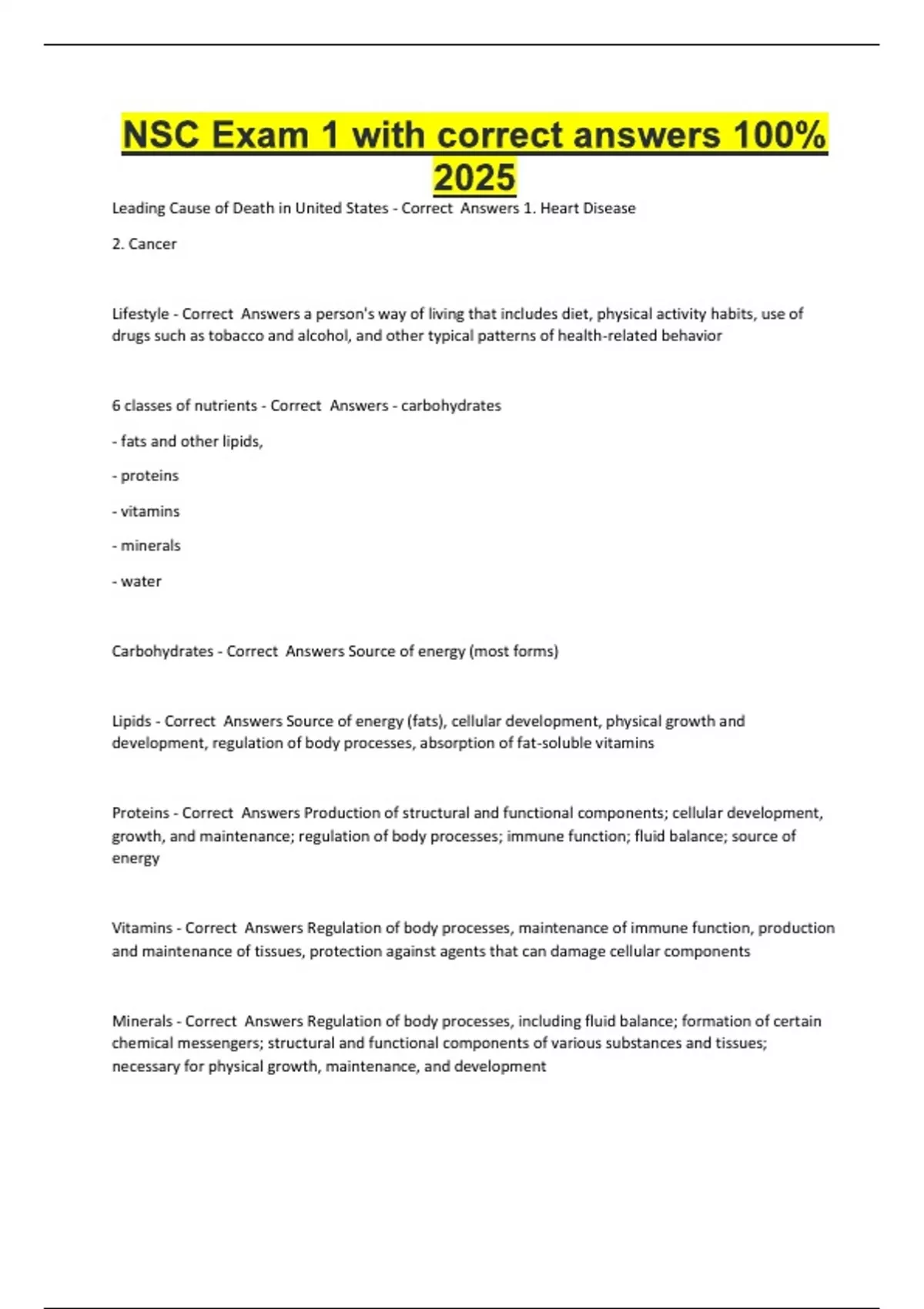 NSC Exam 1 with correct answers 100% 2025 - NSC - Stuvia US