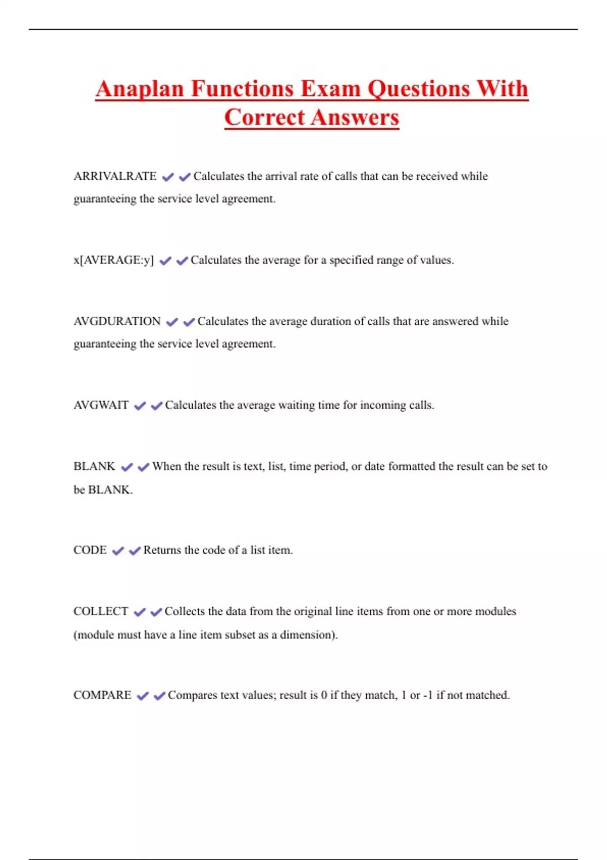 ANAPLAN EXAM PACK WITH COMPLETE SOLUTIONS - Stuvia US