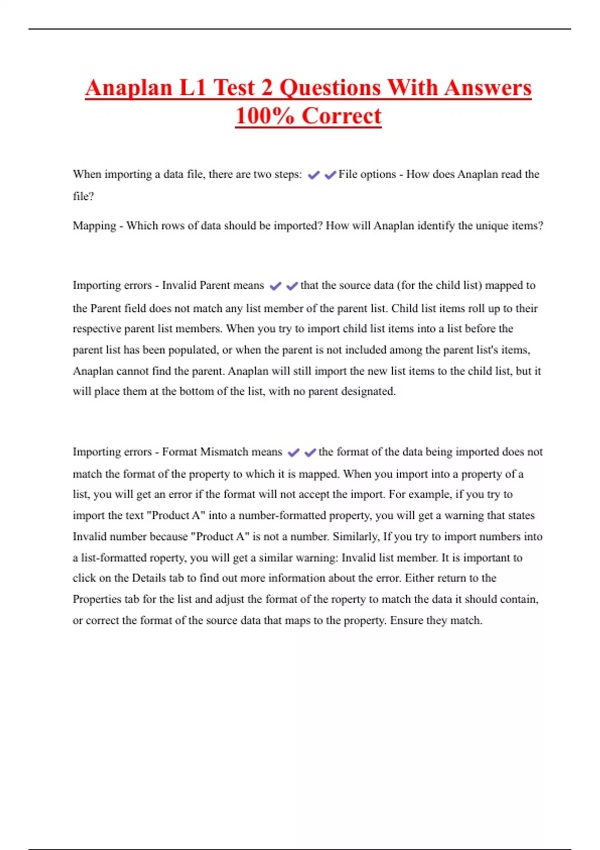 Anaplan L1 Test 2 Questions With Answers 100% Correct - Anaplan - Stuvia US