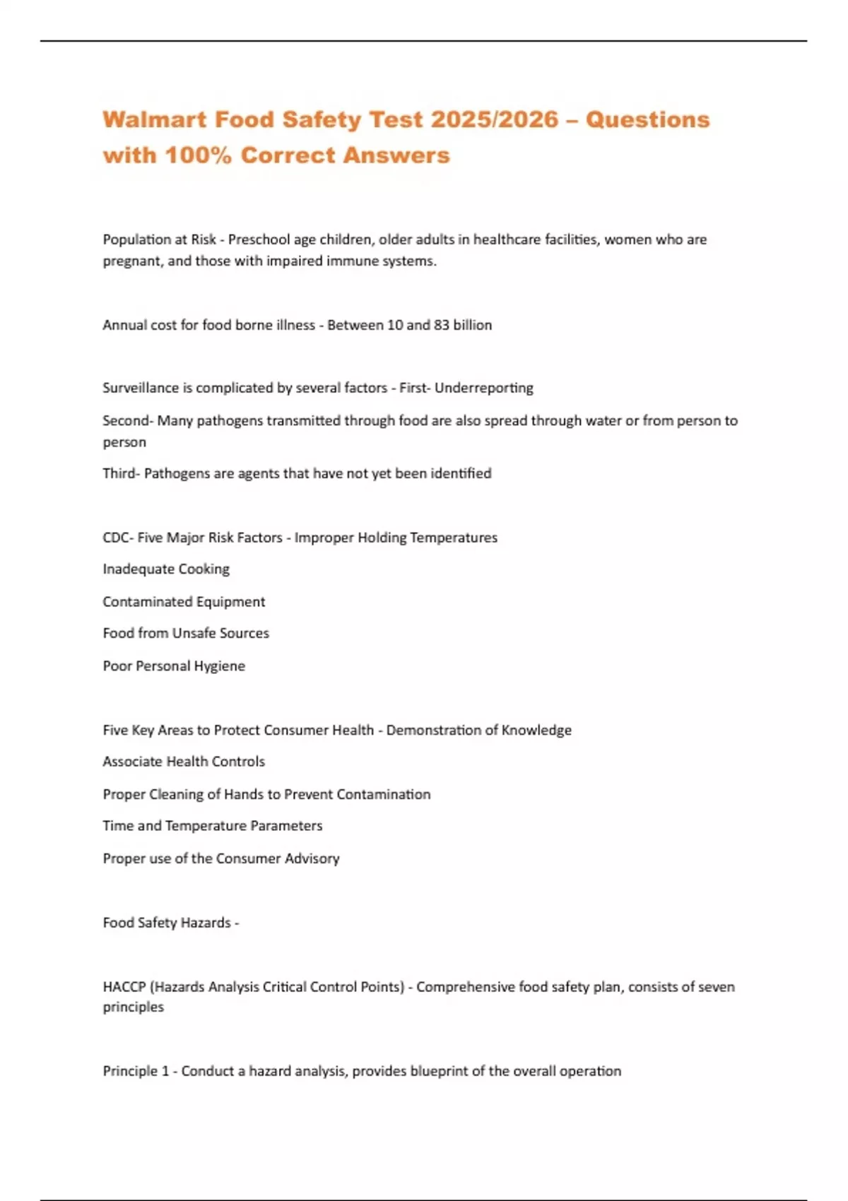 Walmart Food Safety Comprehensive Test % Correct Answers (Graded A+ ...