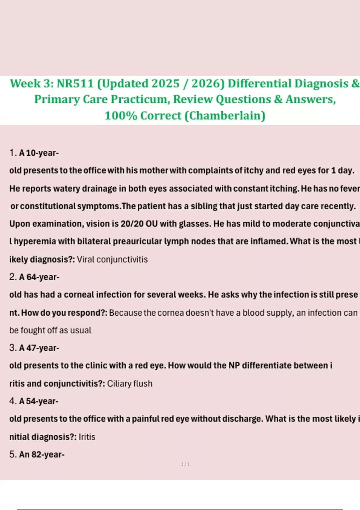 Week 3: NR511 (Updated 2025 / 2026) Differential Diagnosis & Primary ...