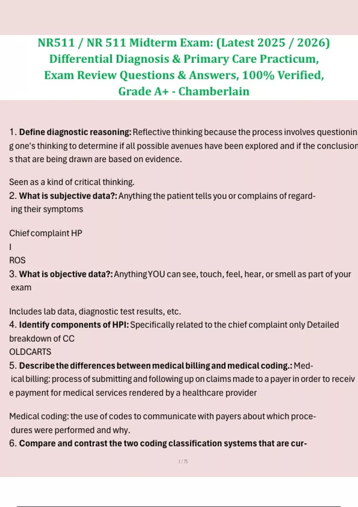 NR511 / NR 511 Midterm Exam: (Latest 2025 / 2026) Differential ...