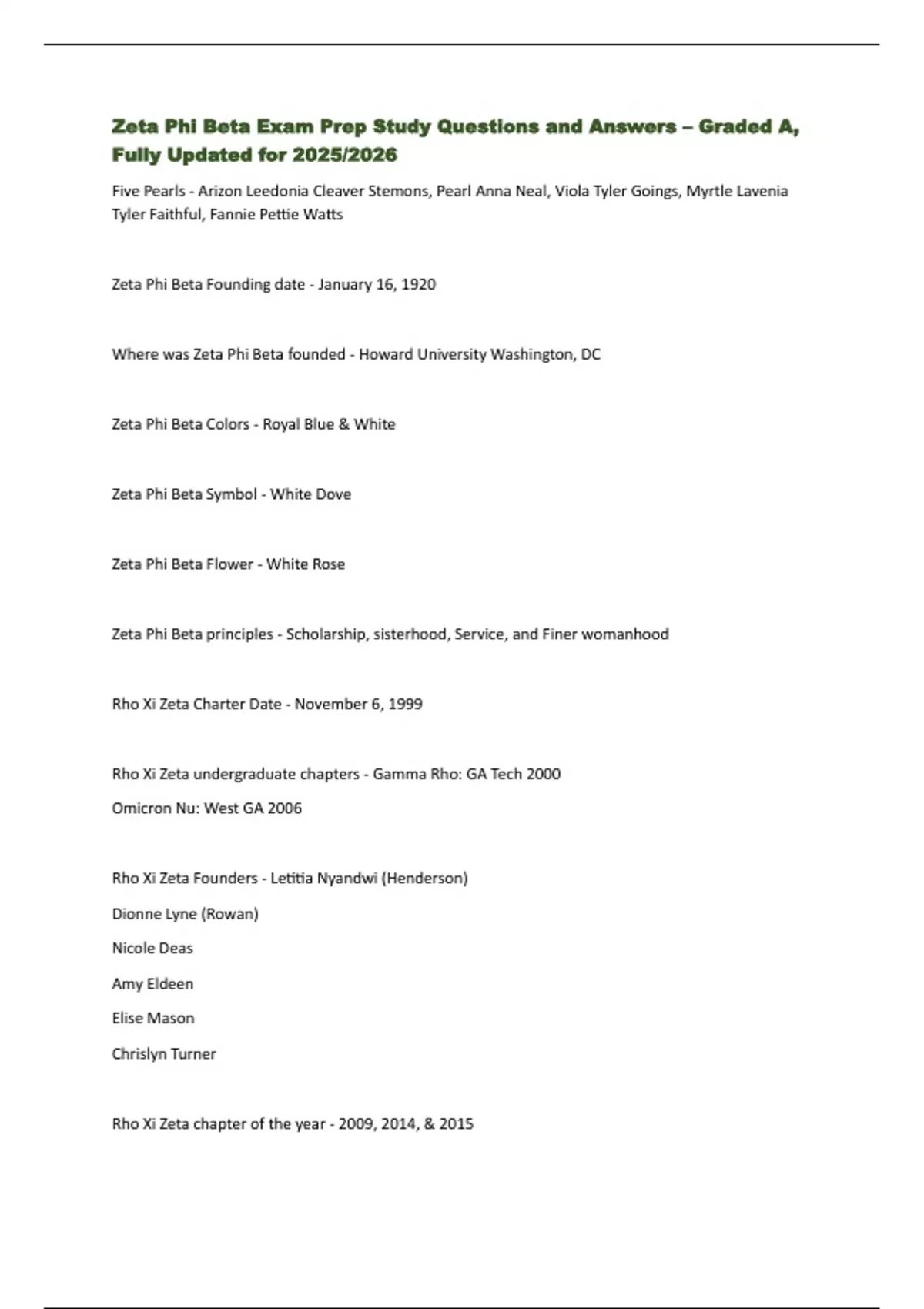 Zeta Phi Beta Exam Prep Study Questions and Answers – Graded A, Fully ...